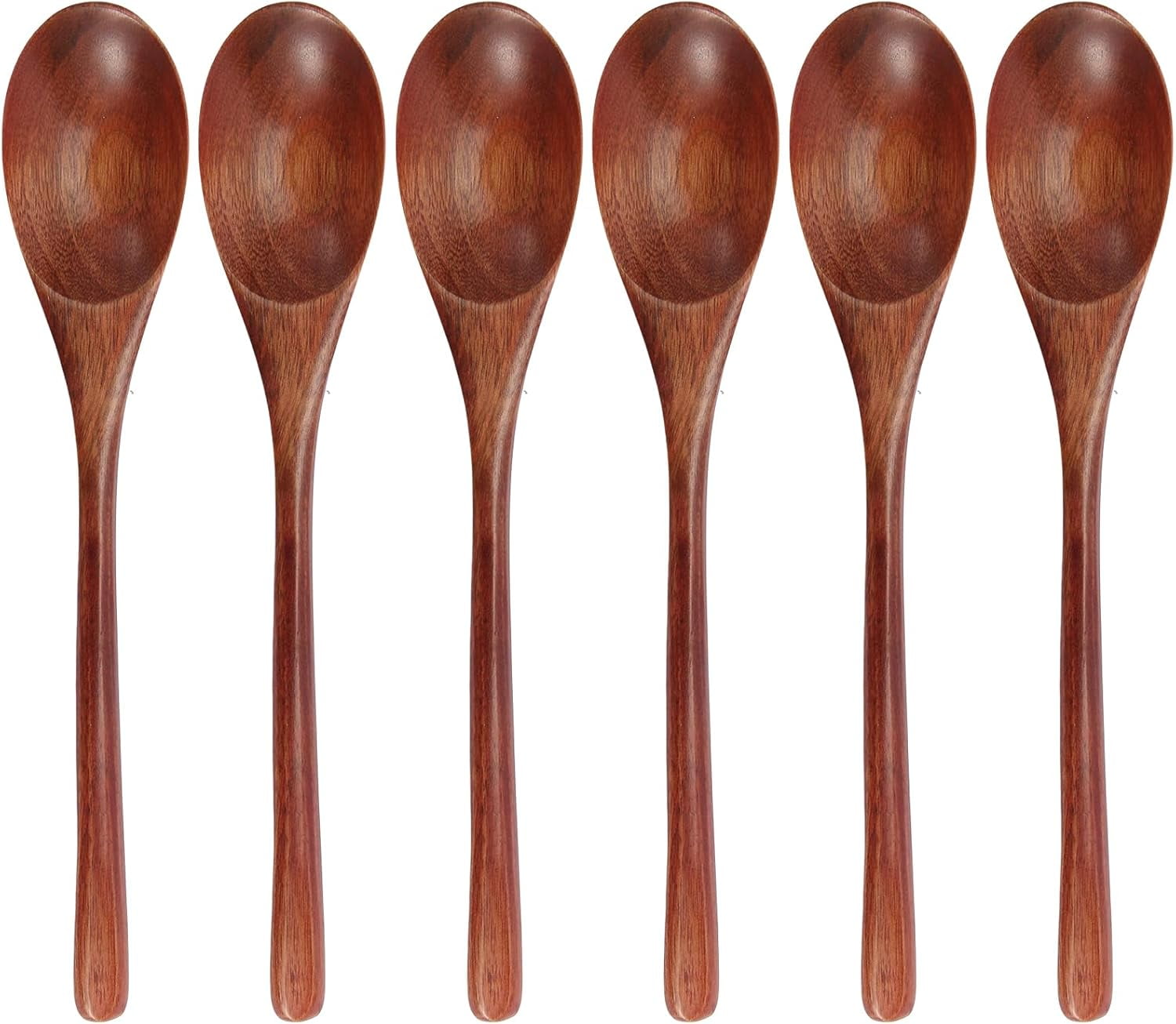 Wooden Spoons, 6 Pieces 9 Inch Wood Soup Spoons for Eating Mixing ...