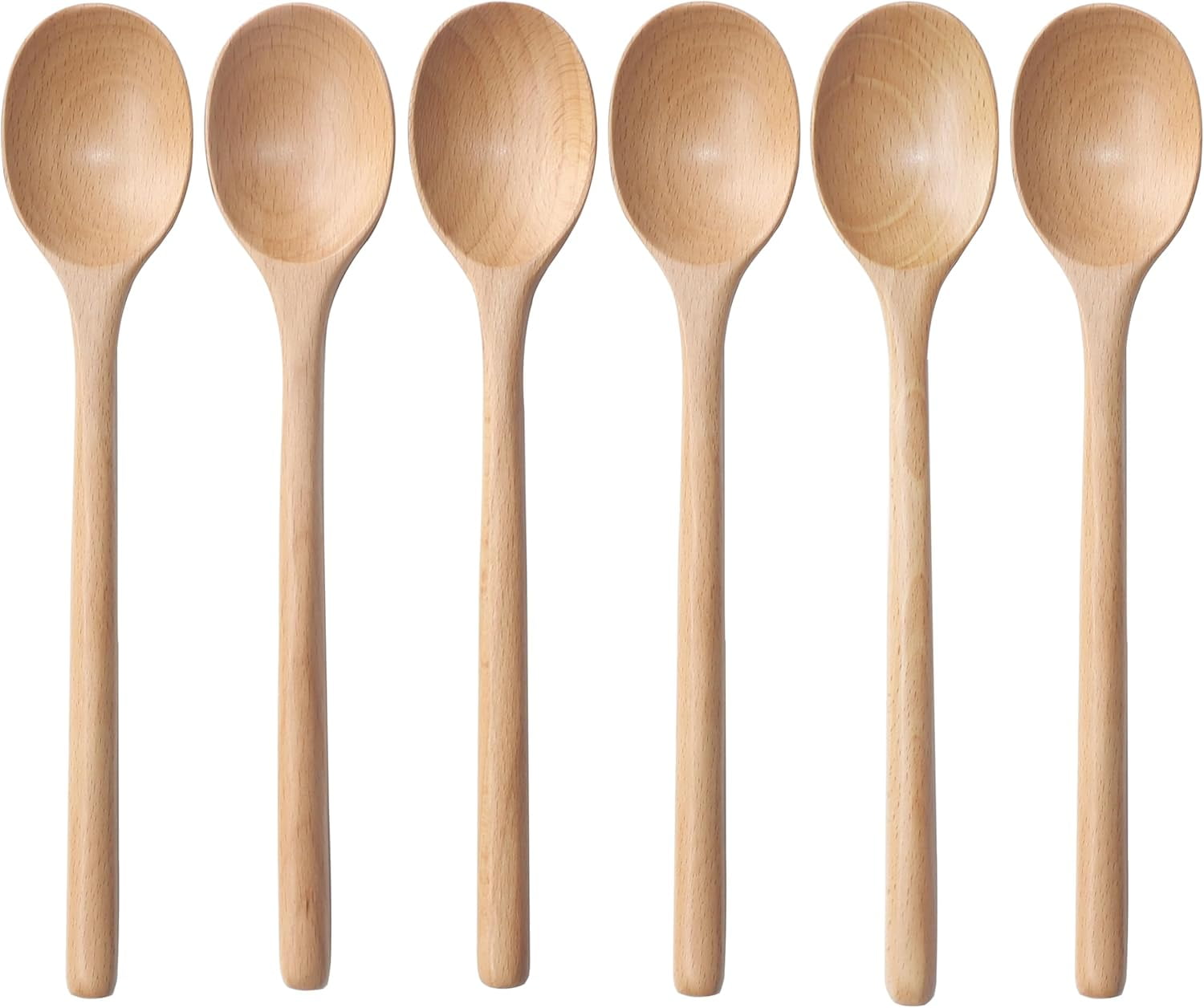 Wooden Spoons, 6 Pieces 9 Inch Wood Soup Spoons for Eating Mixing ...