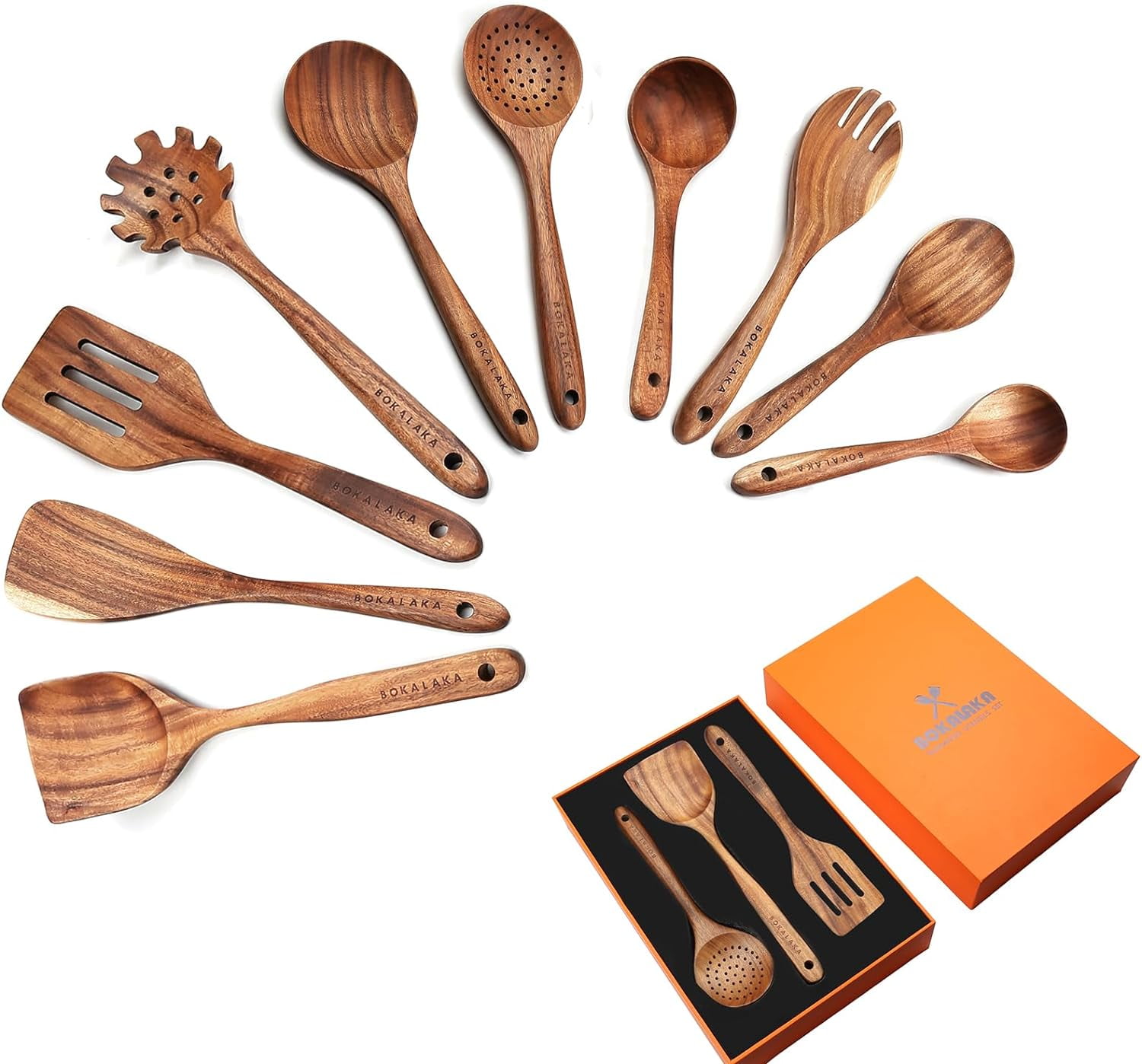 Wooden Spoons for Cooking,10 Pcs Natural Teak Wooden Cooking Utensils ...