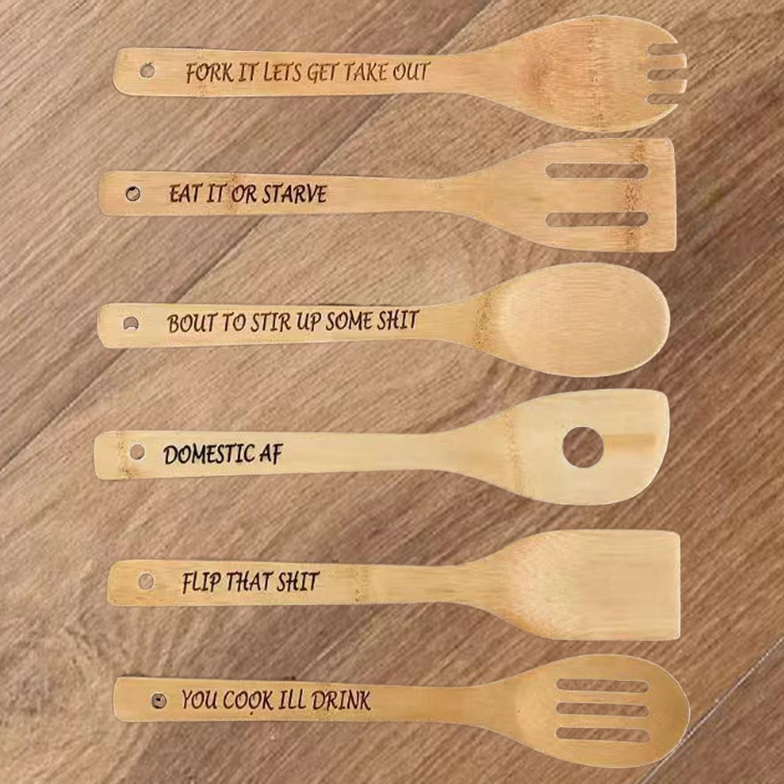 Wooden Spoons for Cooking, Cooking Utensils Set of 6 Natural Teak ...