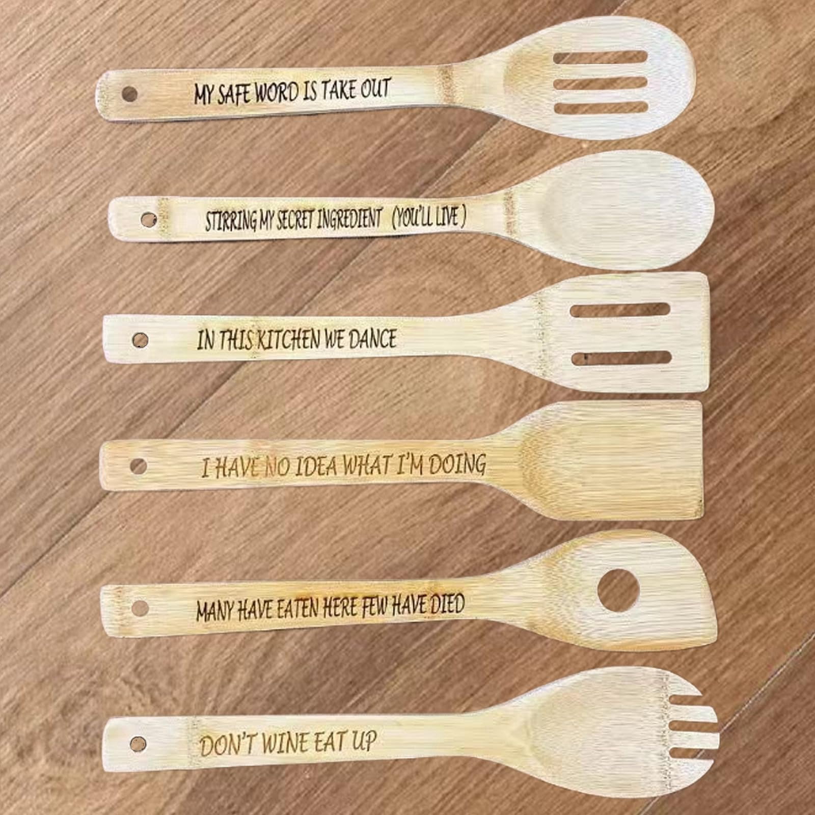 Wooden Spoons for Cooking, Cooking Utensils Set of 6 Natural Teak ...