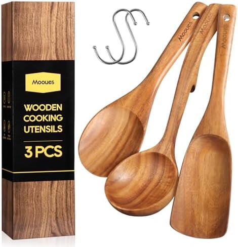 Wooden Spoons for Cooking, Wooden Cooking Utensils Set of 3 including ...