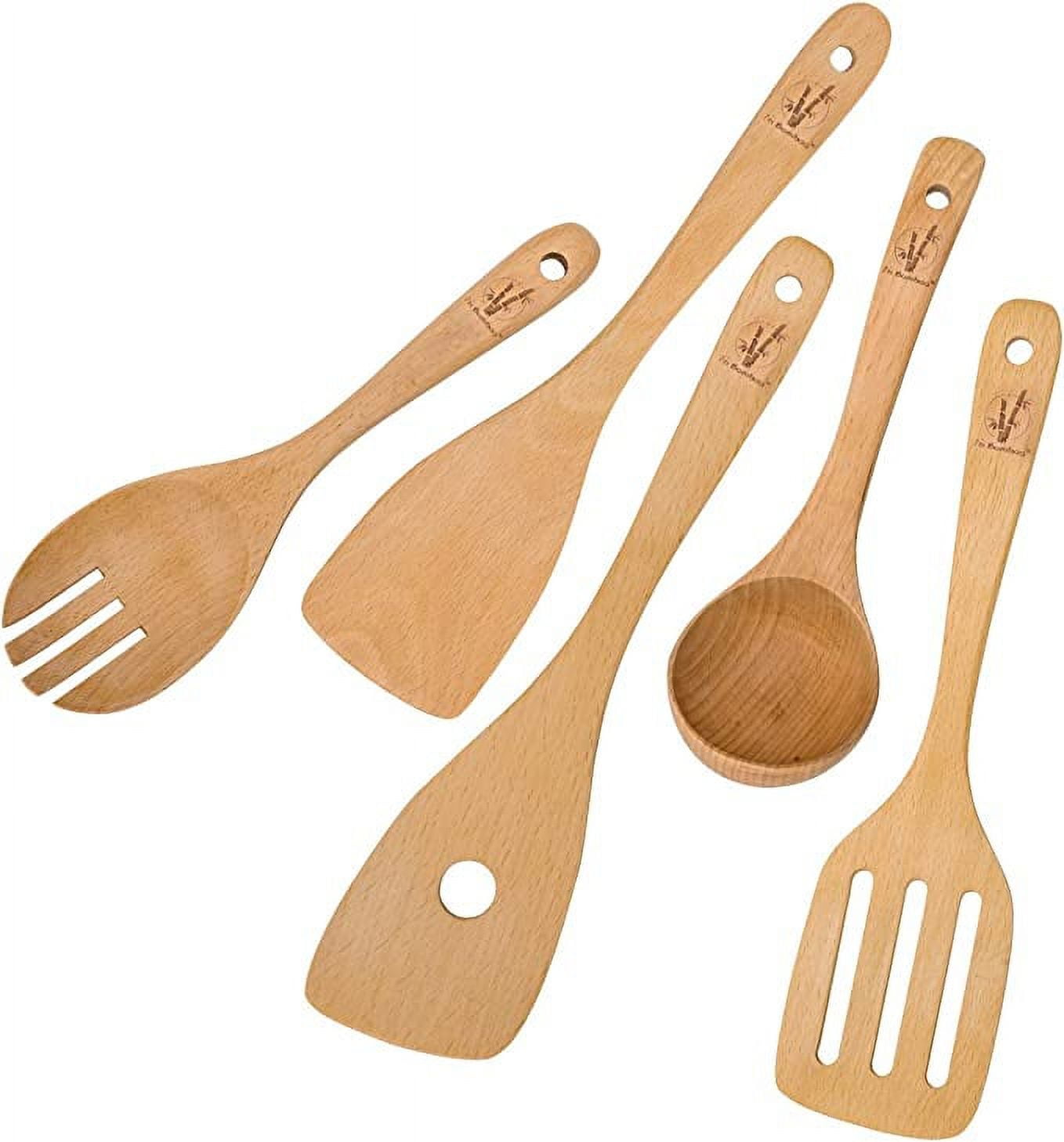 Wooden Spoons Kitchen Cooking Utensils - 5 Pieces Beech Wood Set ...