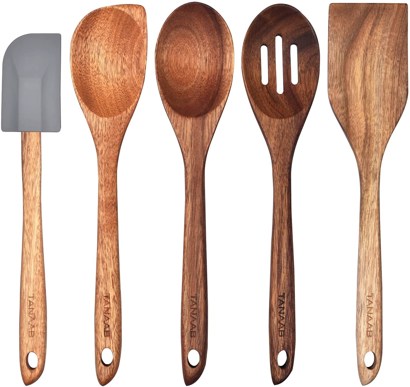 Wooden Spoons Kitchen Utensils Set for Cooking Baking, Natural Wood ...