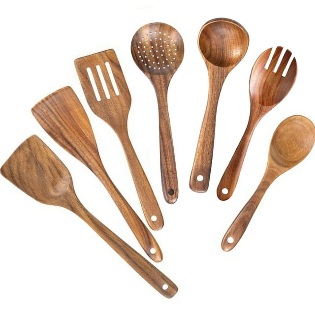ZFITEI Natural Teak Wood Kitchen Utensil Sets, 7 pcs - Walmart.com