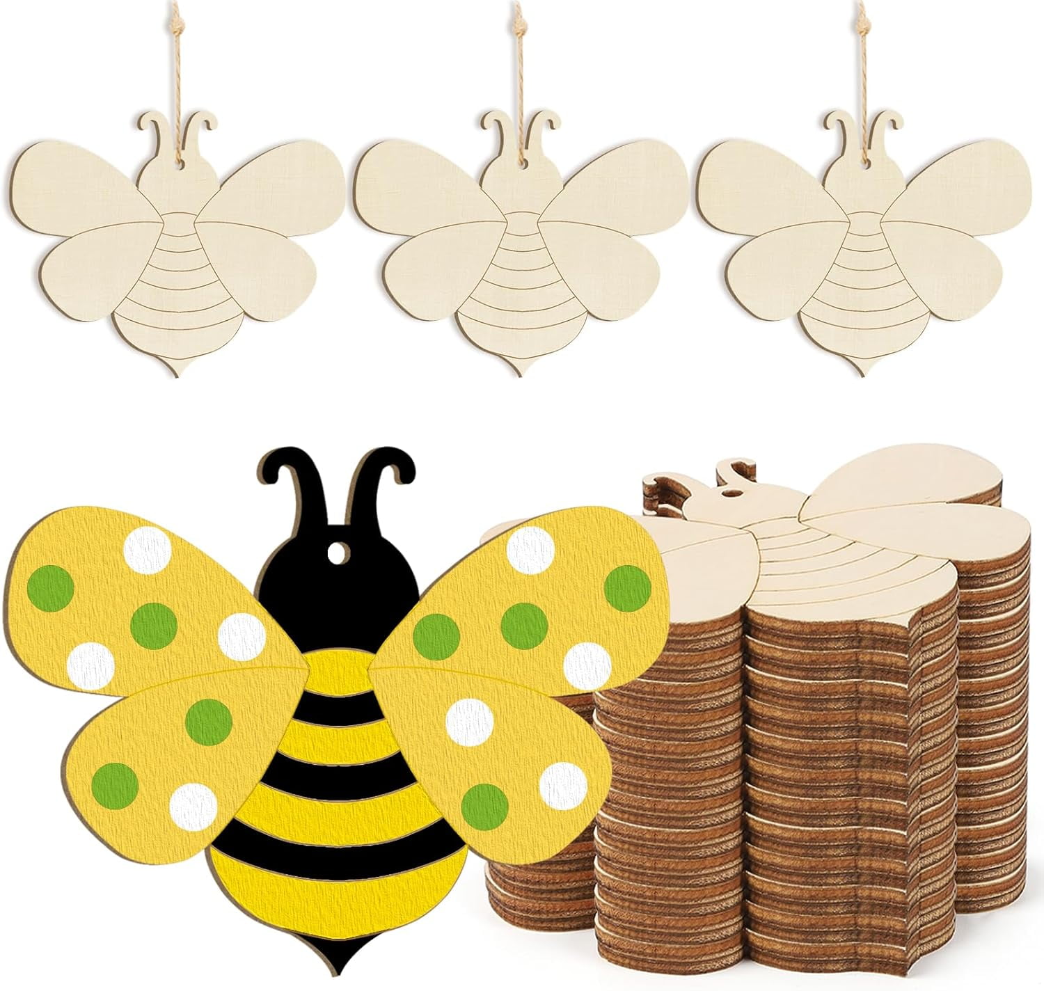 Wooden Spring Bee Ornaments to Paint, Bee Decoration Cutouts Unfinished ...