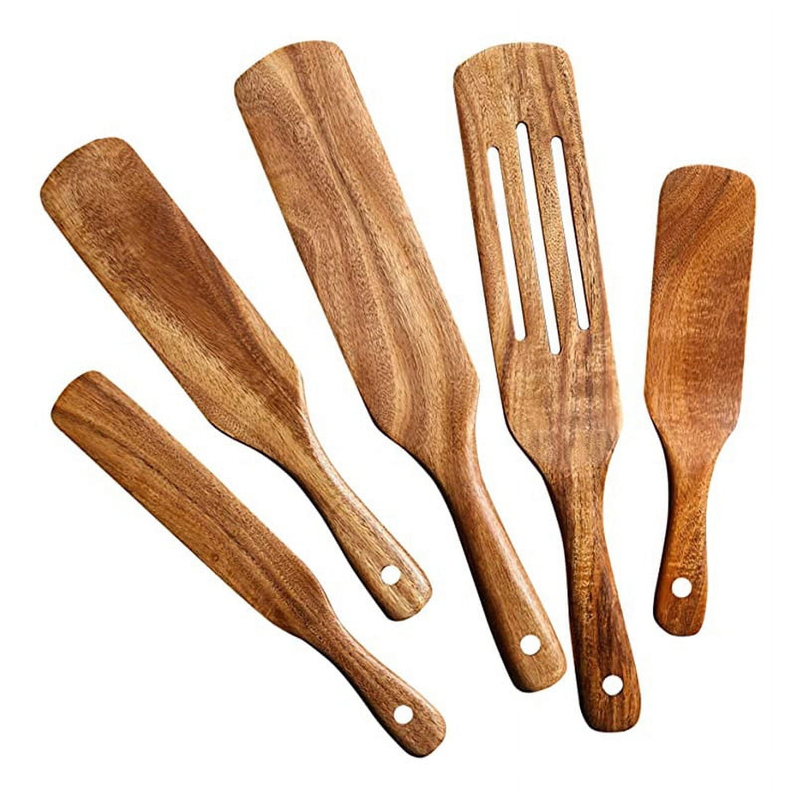 Wooden Spurtles Set (5Pcs) - Teak Wood Kitchen Tools Set - Heat Non ...