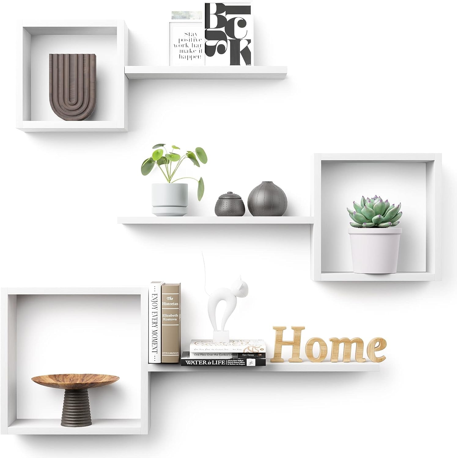 Wooden Square Floating Shelves Wall Mount, Floating Cube Shelves Set of ...