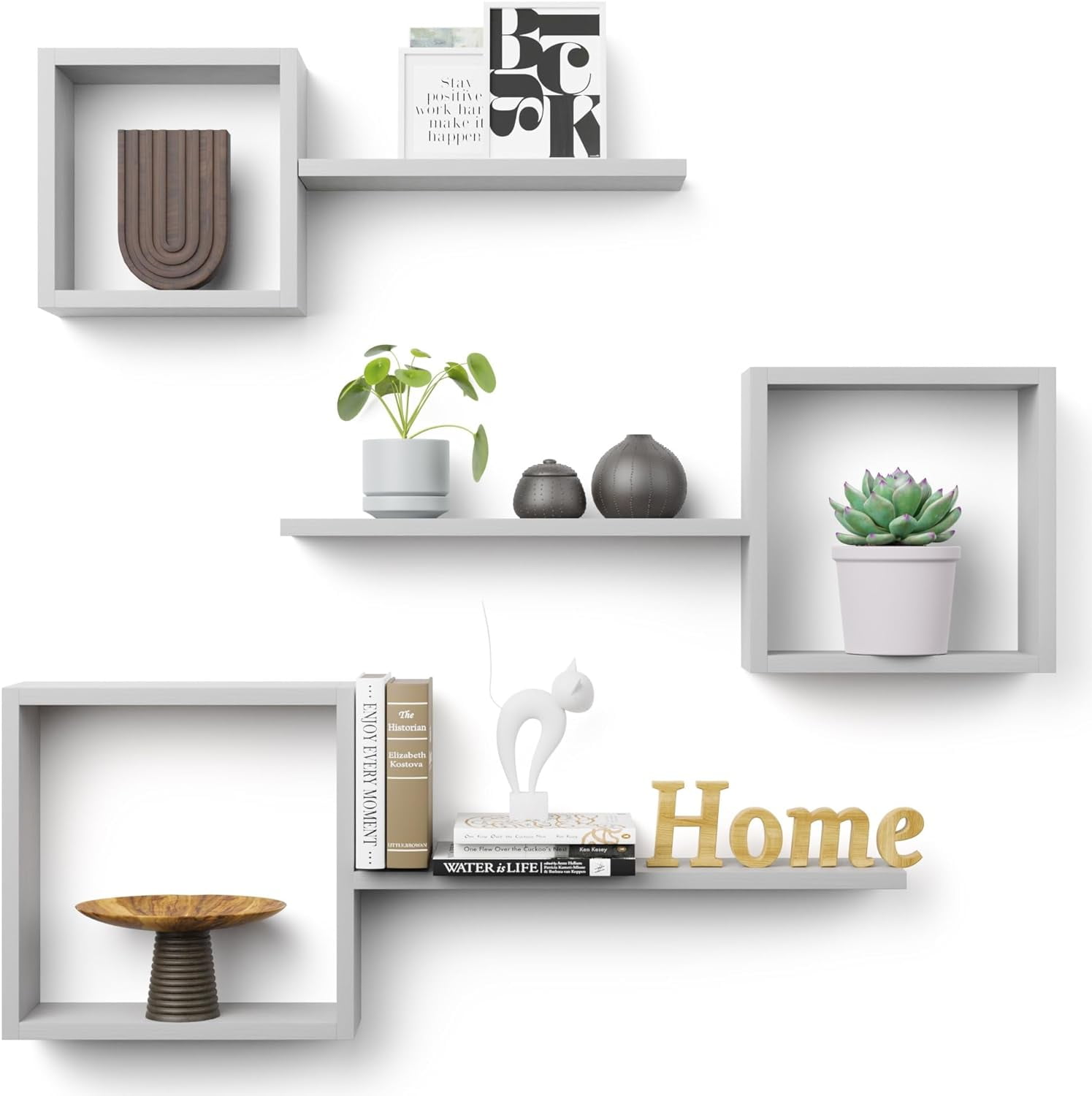 Wooden Square Floating Shelves Wall Mount, Floating Cube Shelves Set of ...