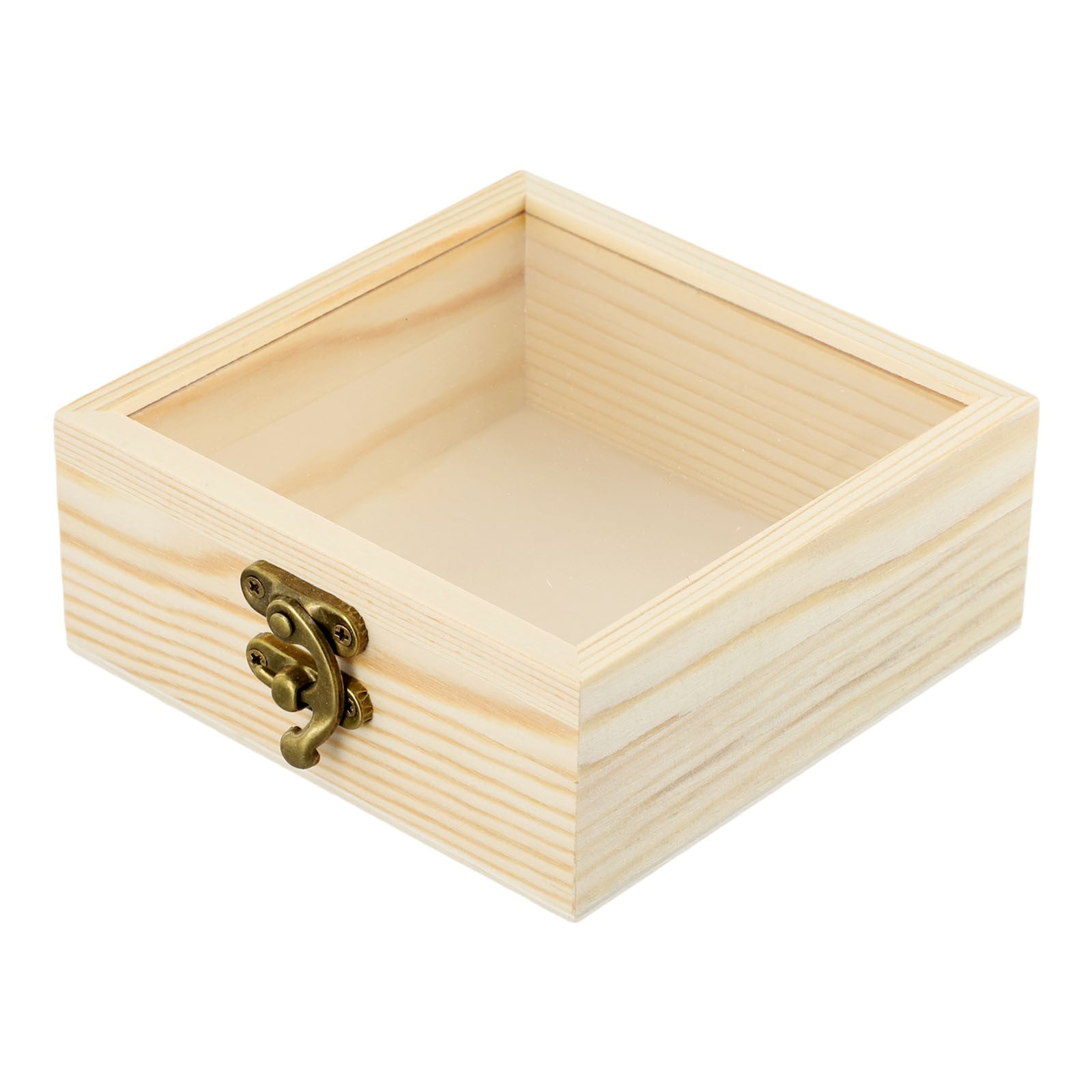 Wooden Square Hinged Storage Boxes Craft Storage Container Dust Jewelry ...