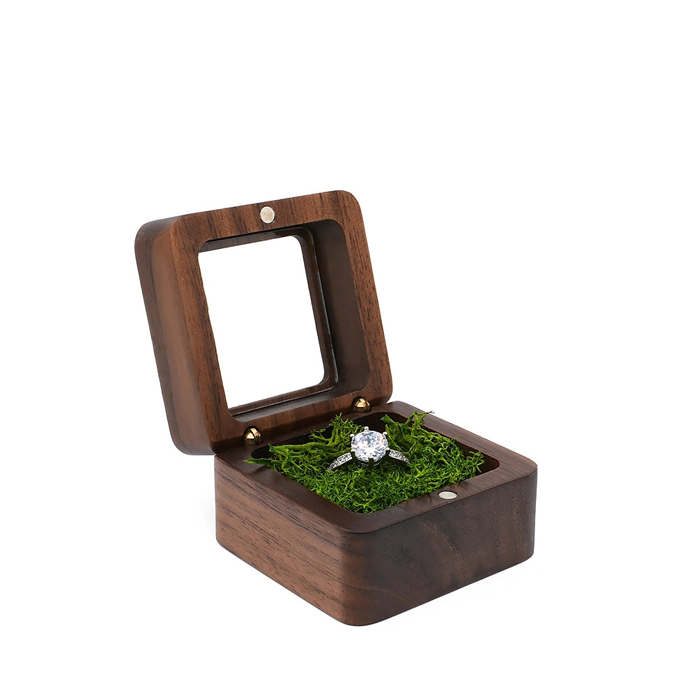 Wooden Square Wedding Sponge Slot Ring Box Walnut Wooden Jewelry ...