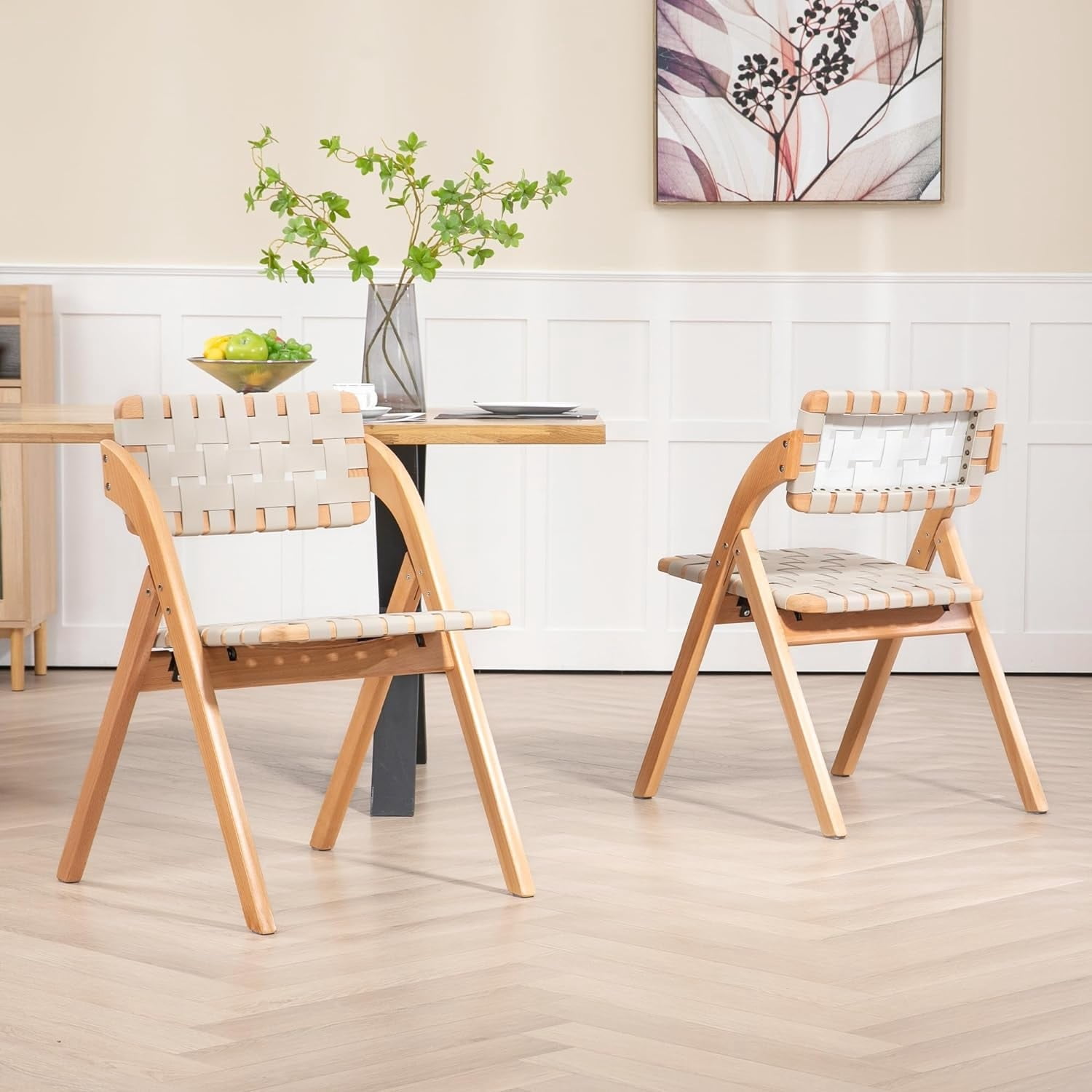 Wooden Stackable Dining Folding Chairs with Padded Seats(Set of 2 ...