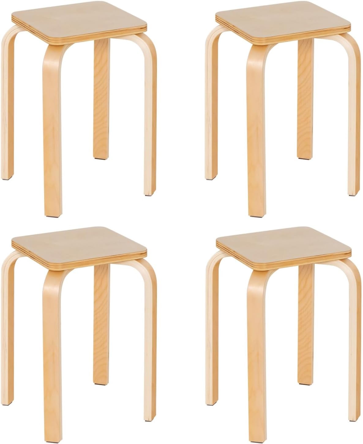 Wooden Stackable Stools Set of 4, 18" Square Backless Student Chairs w ...