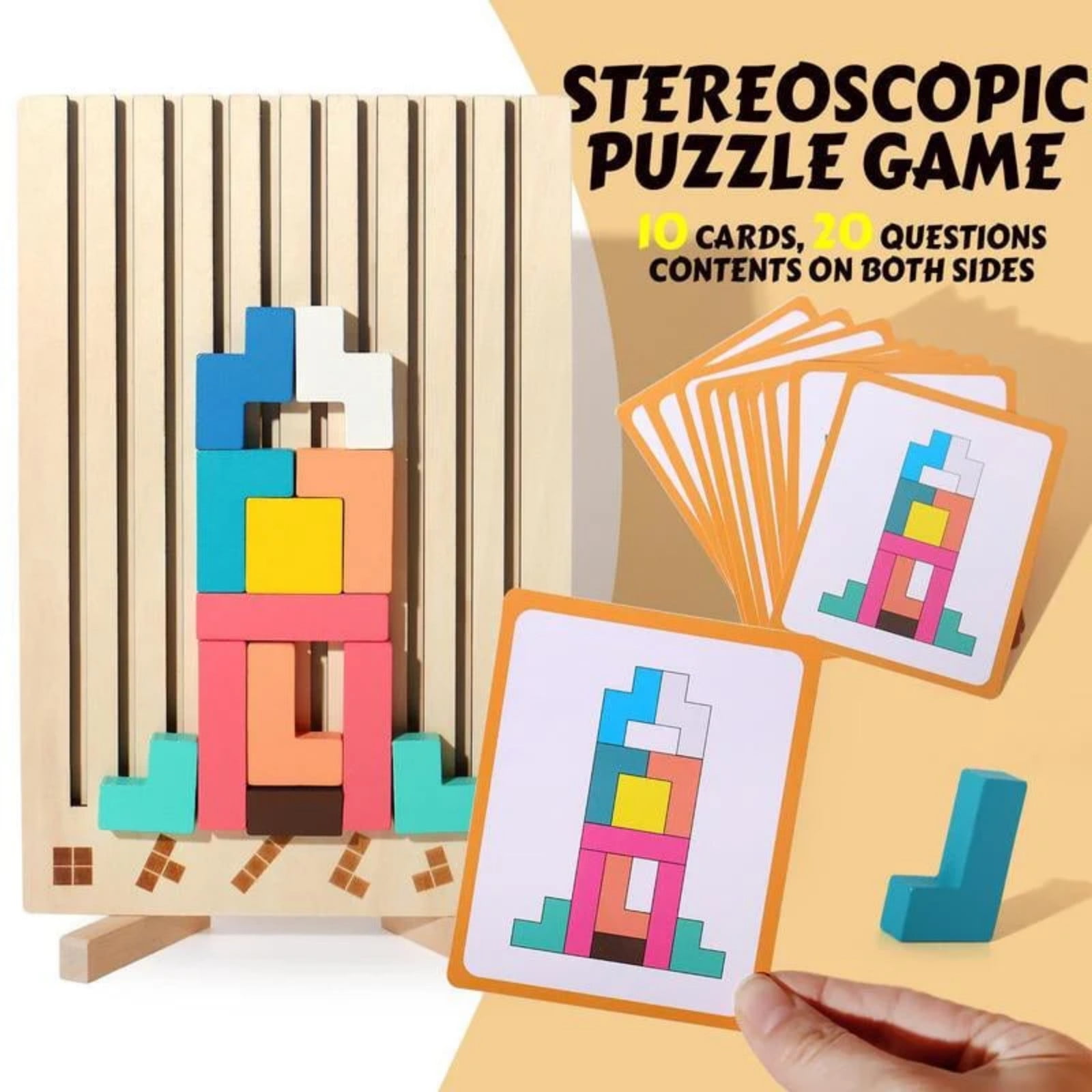 Wooden Stacking Puzzle Toy - 7.79X12.32 inch with 10 Challenge Cards ...