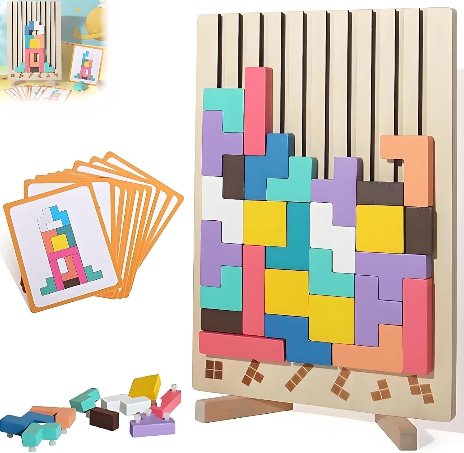 Wooden Stacking Puzzle Toy, Preschool Educational Wooden Tetris Puzzle ...