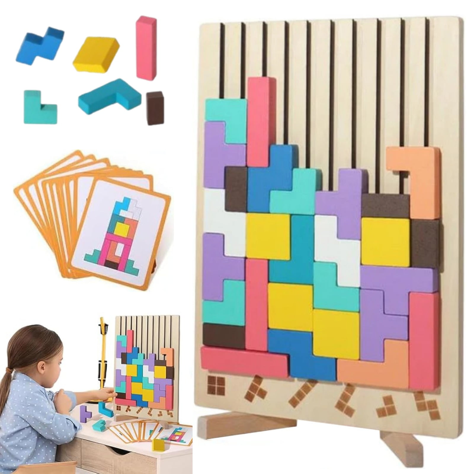 Wooden Stacking Puzzle Toy, Wooden Tetris Puzzle Premium Wood & Design ...