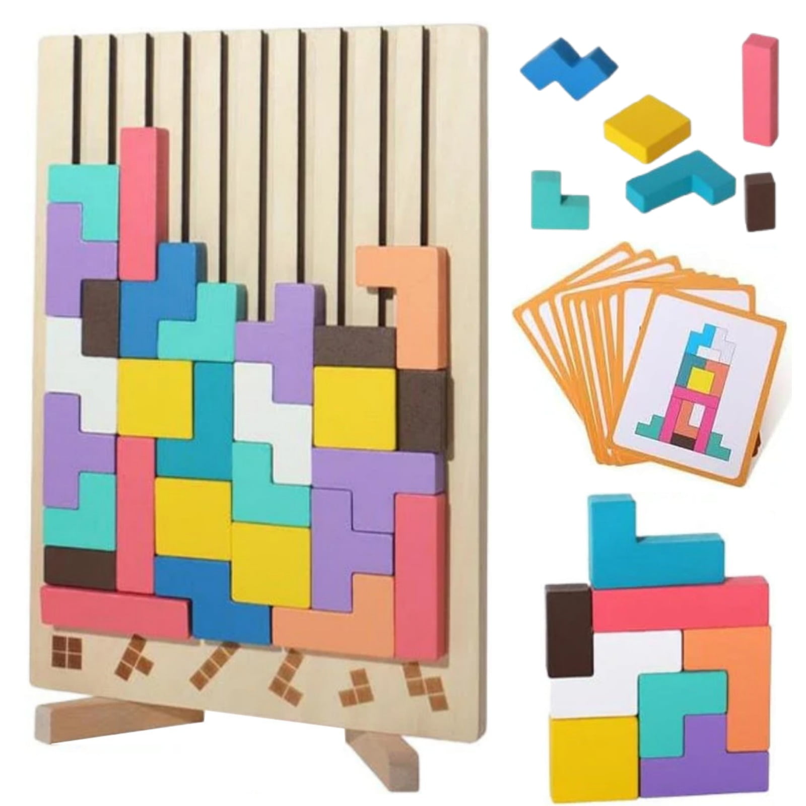 Wooden Stacking Puzzle Toy, Wooden Tetris Puzzle Safe & Non-Toxic Build ...