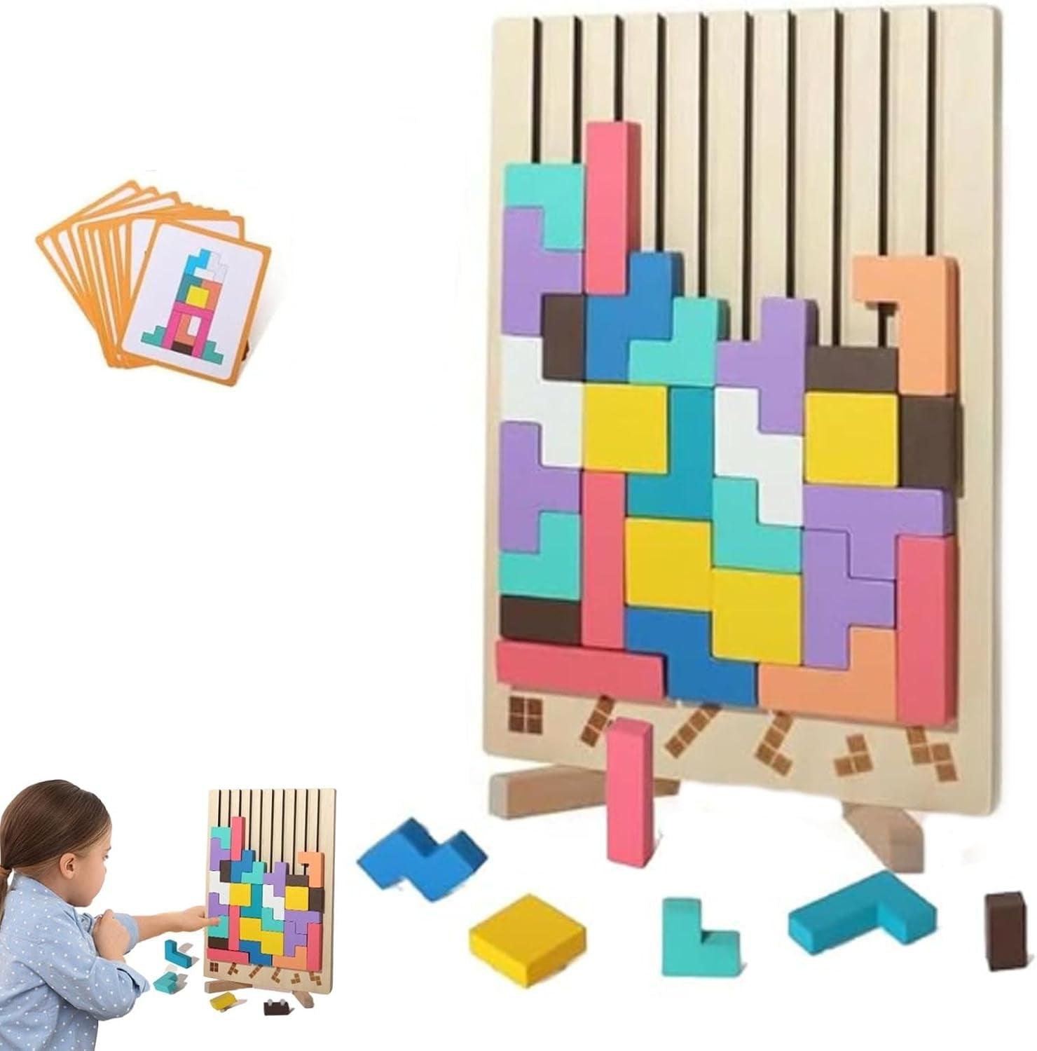 Wooden Stacking Puzzle Toy, Wooden Tetris Puzzle - Style Block Set ...