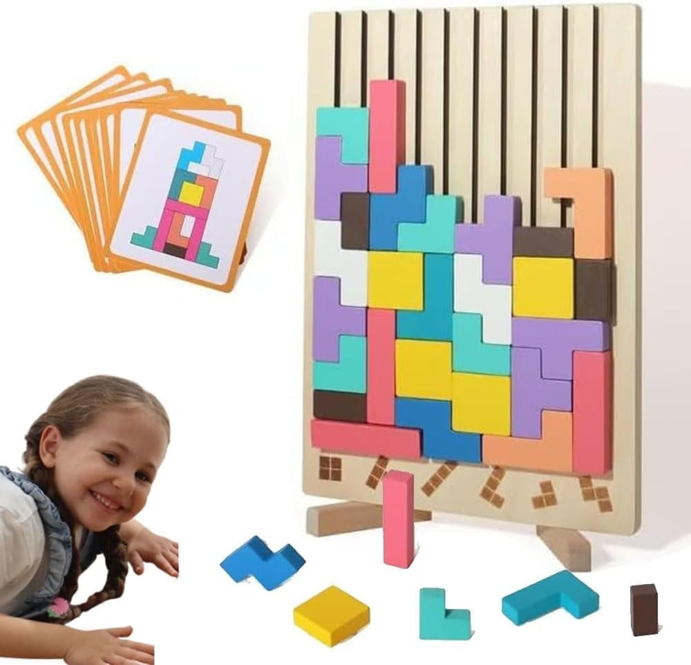 Wooden Stacking Puzzle & Wooden Tetris Puzzle Toy, Engaging Shape ...