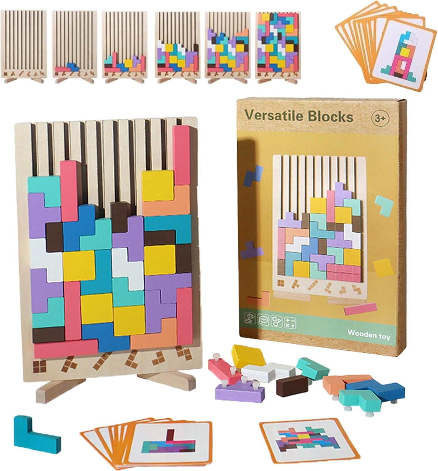 Wooden Stacking Puzzle & Wooden Tetris Puzzle Toy, Montessori Preschool ...