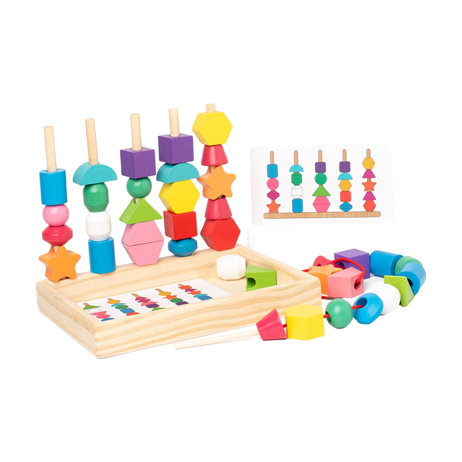 Wooden Stacking Sequencing Toys Set Lacing Beads and Stacking Block for ...