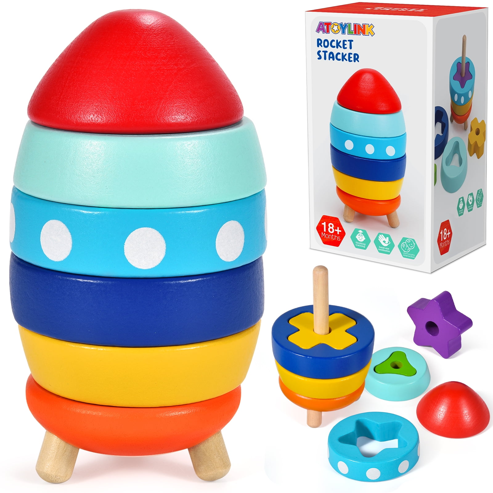 Kids Wooden Rocket Shape Sorter Toy - Montessori Learning for Motor ...