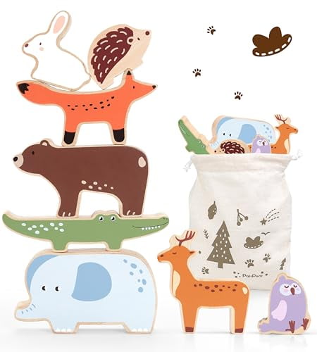 Wooden Stacking Toys For Toddlers Animals Stacking Blocks Balance Game ...