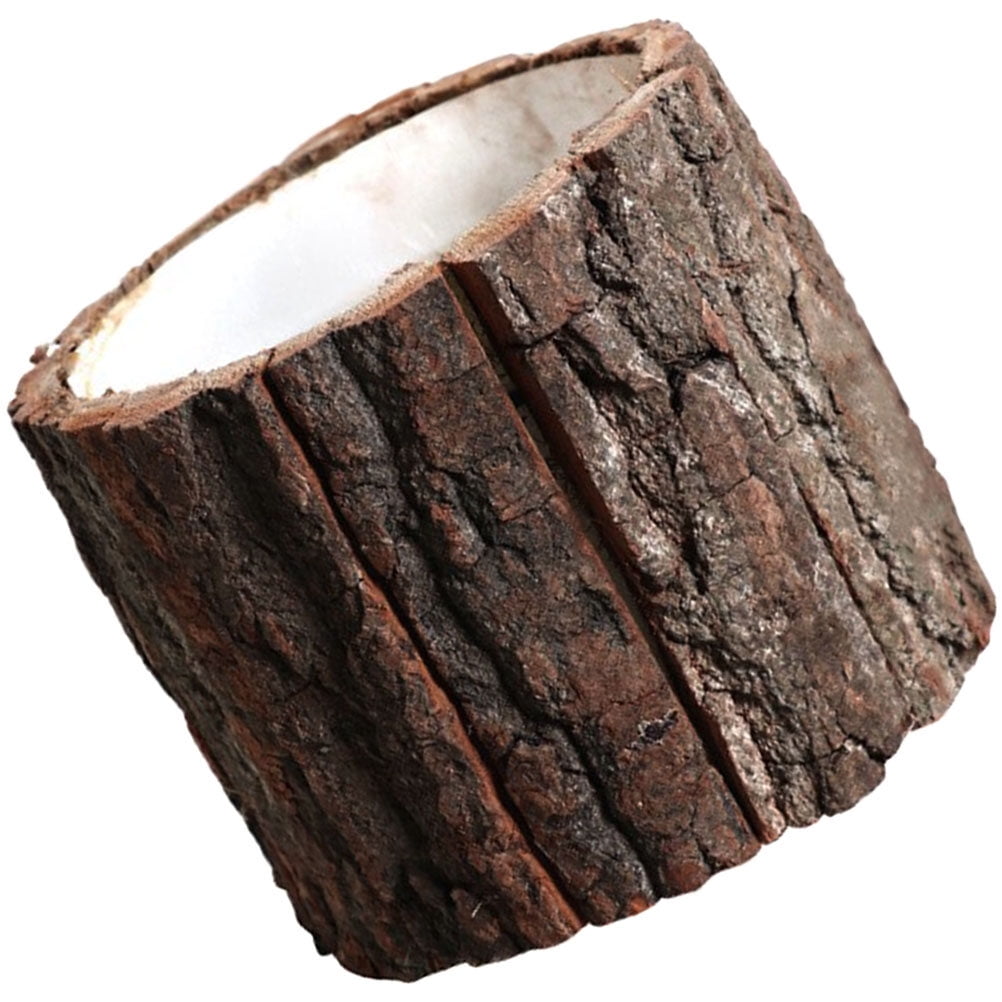 Wooden Stake Flowerpot with Leather Decor Faux Wood Stump Planter ...