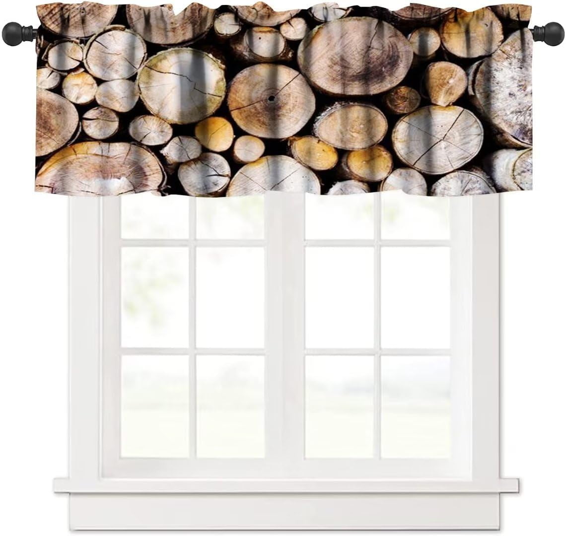 Wooden Stakes Kitchen Valance, Vintage Farmhouse Stacked Wooden Log ...