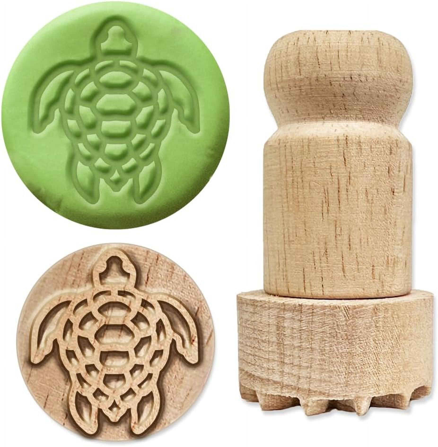 Wooden Stamps 1.8x1 inch Sea Turtle Round Clay Stamps Round Wood Stamp ...