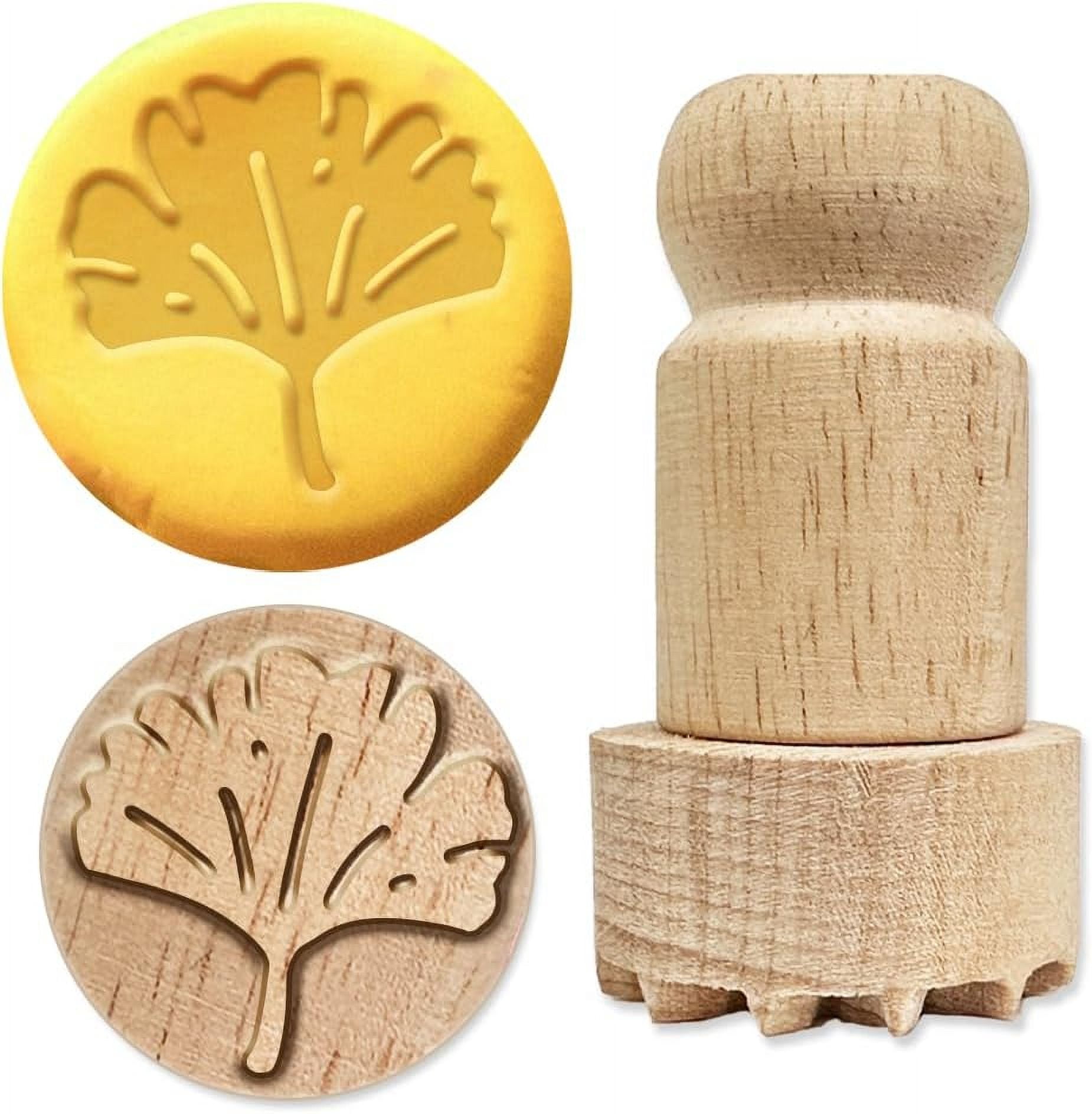 Wooden Stamps 1 Inch Ginkgo Leaf Round Stamp Wooden Clay Stamp Round ...