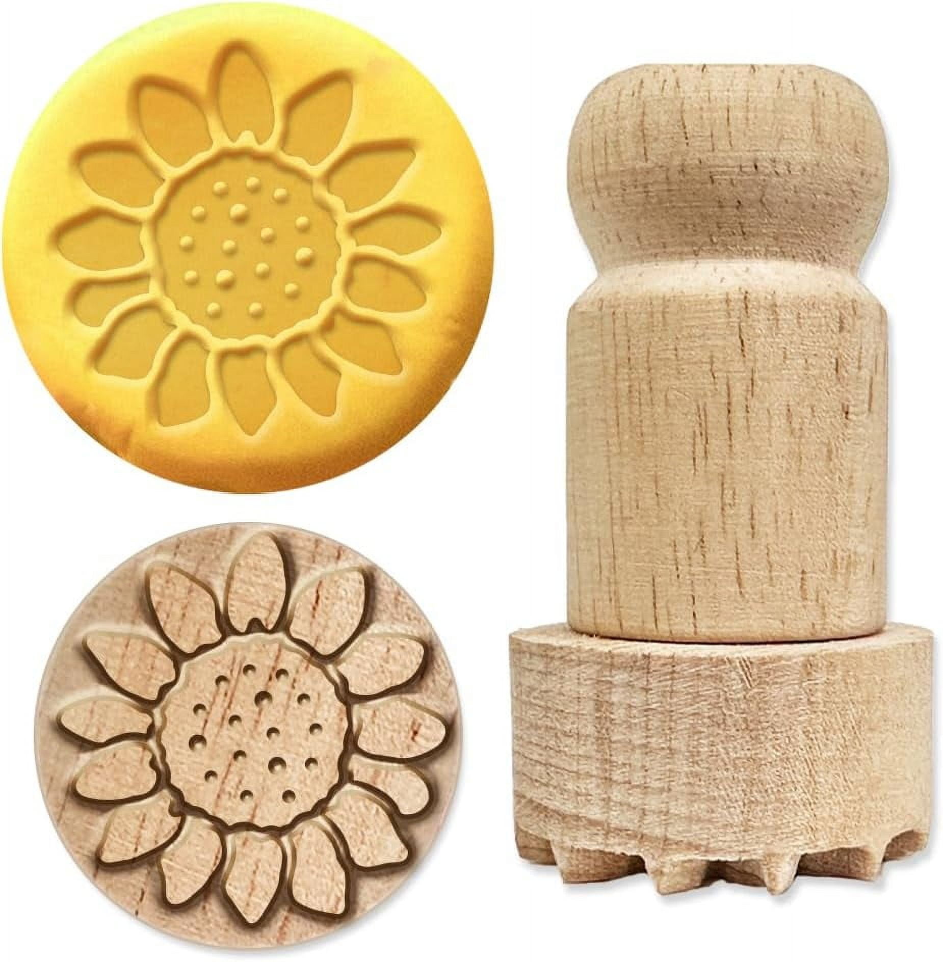 Wooden Stamps 1 Inch Sunflower Round Stamp Wooden Clay Stamp Round Wood ...