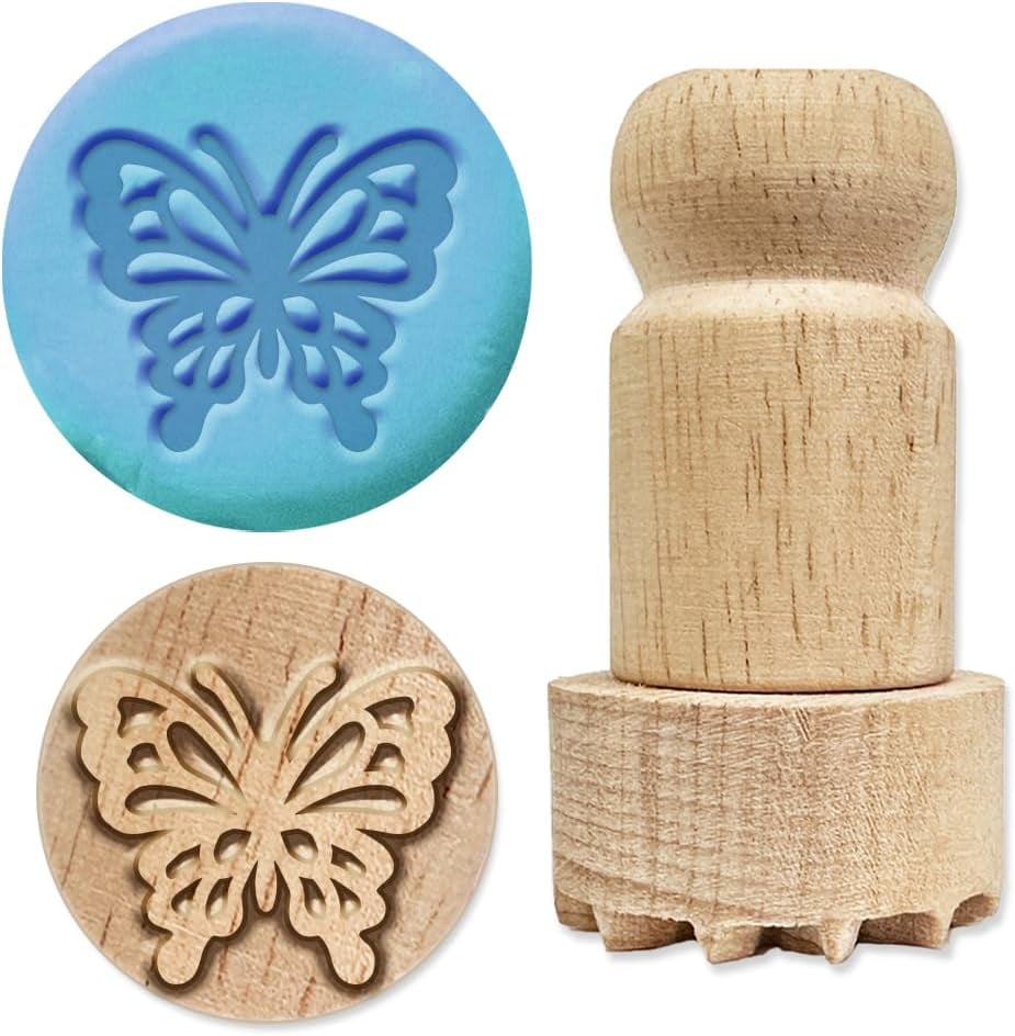 Wooden Stamps 1 inch Butterfly Round Stamp Wooden Clay Stamp Round Wood ...