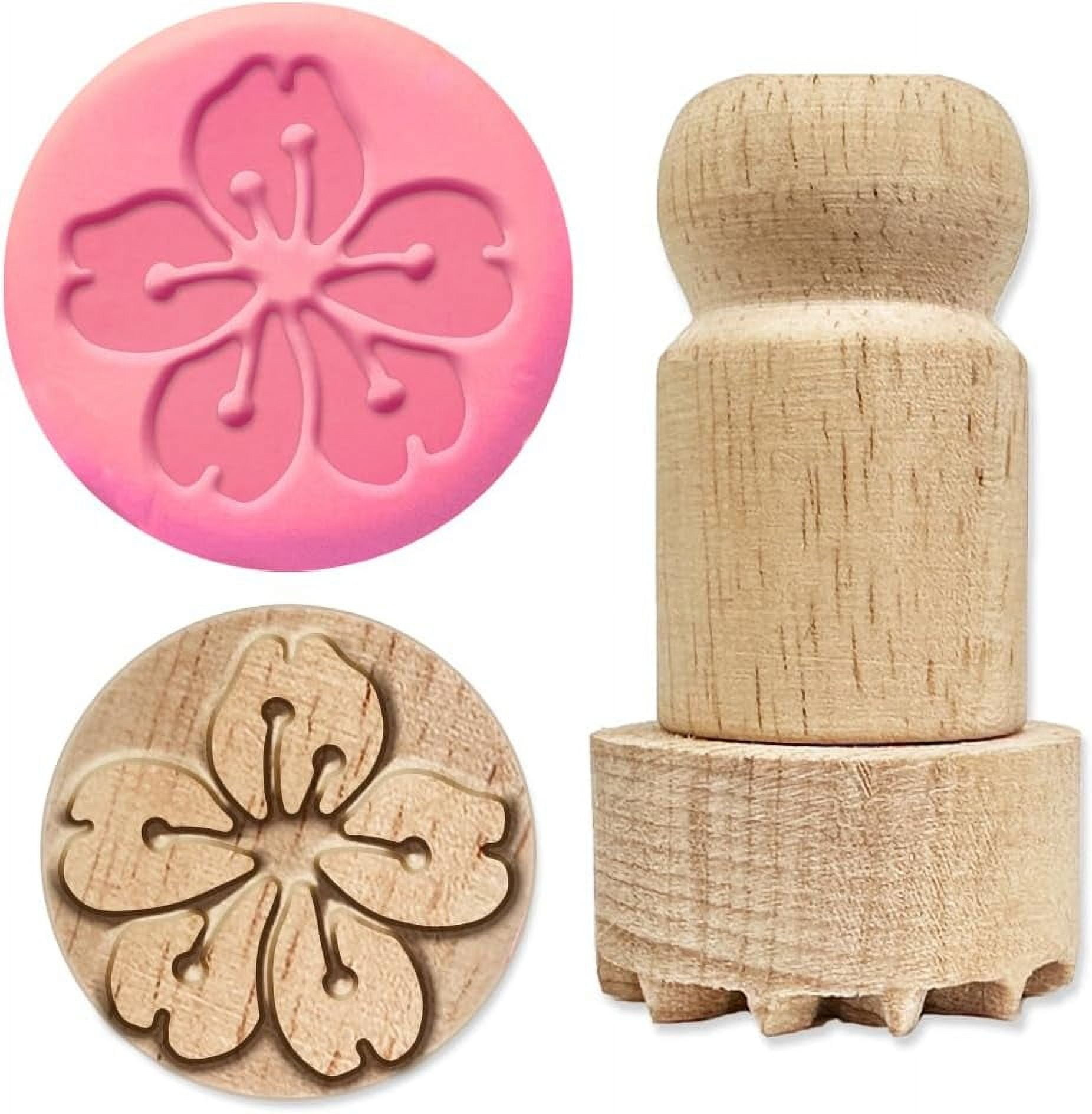 Wooden Stamps 1 inch Cherry Blossom Round Stamp Wooden Clay Stamp Round ...