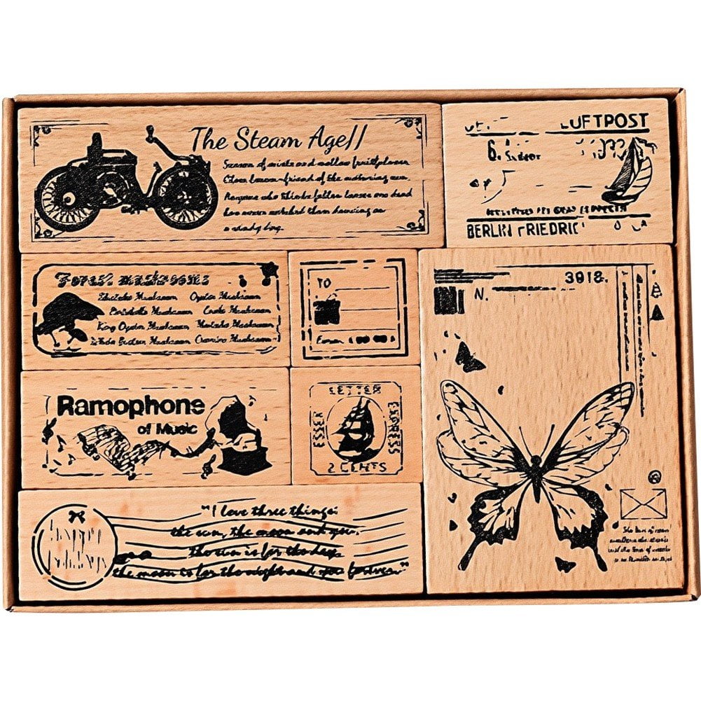 Wooden Stamps Set Vintage Notebook Stamps Seal Label Background Stamps ...