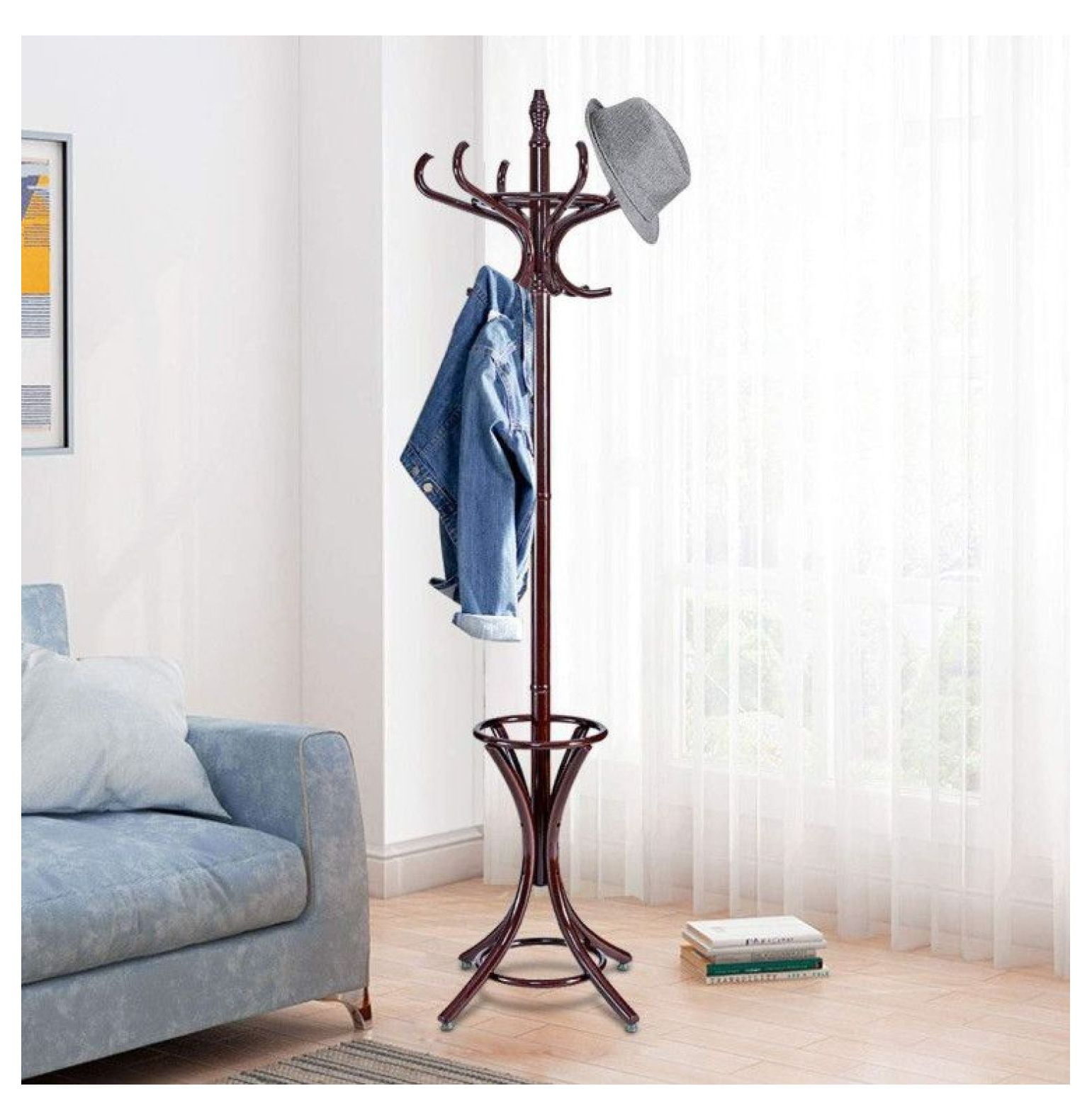 Wooden Standing Coat Rack Tree with 12 and Umbrella Stand - Walmart.com