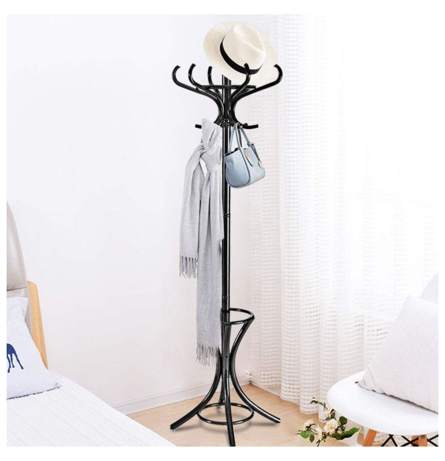 Wooden Standing Coat Rack Tree with 12 and Umbrella - Walmart.com