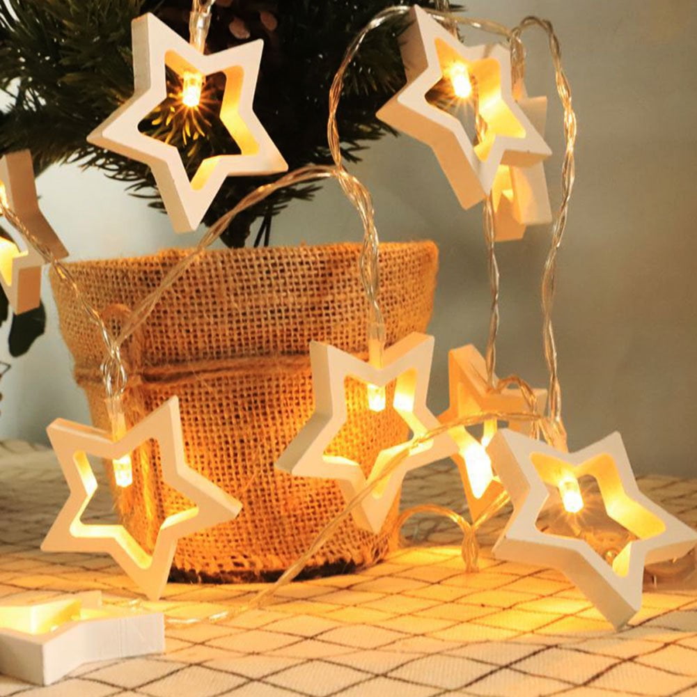Wooden Star Fairy String Light Valentine's Day Star Shaped String Light ...