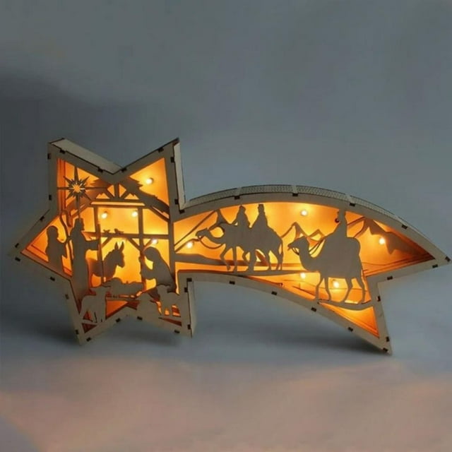 Norbiy Star Shaped LED Christmas Nativity Scene, 25 x 13 x 2 cm Wood ...