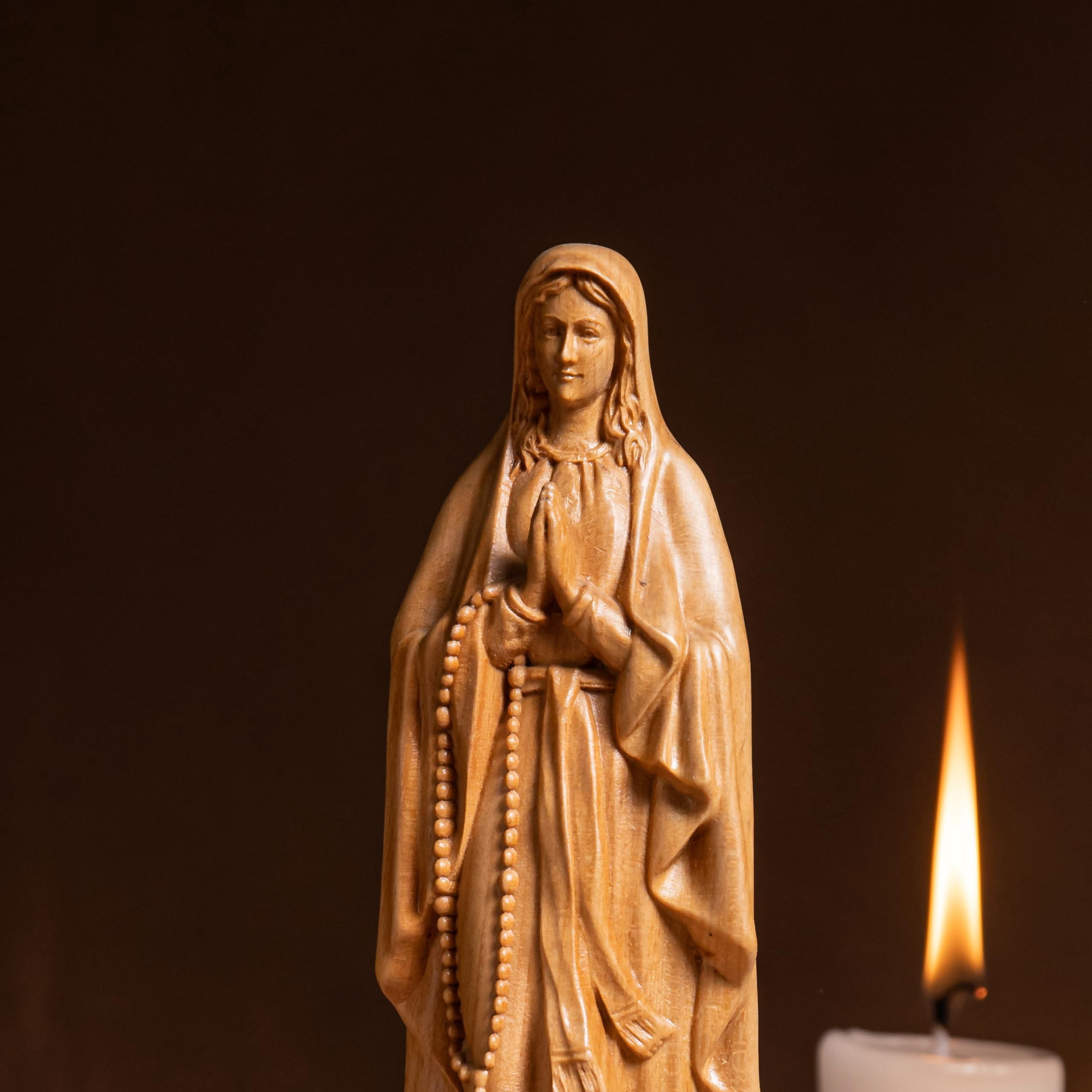 Wooden Statue of Our Lady of Lourdes, Handcrafted Catholic Religious ...