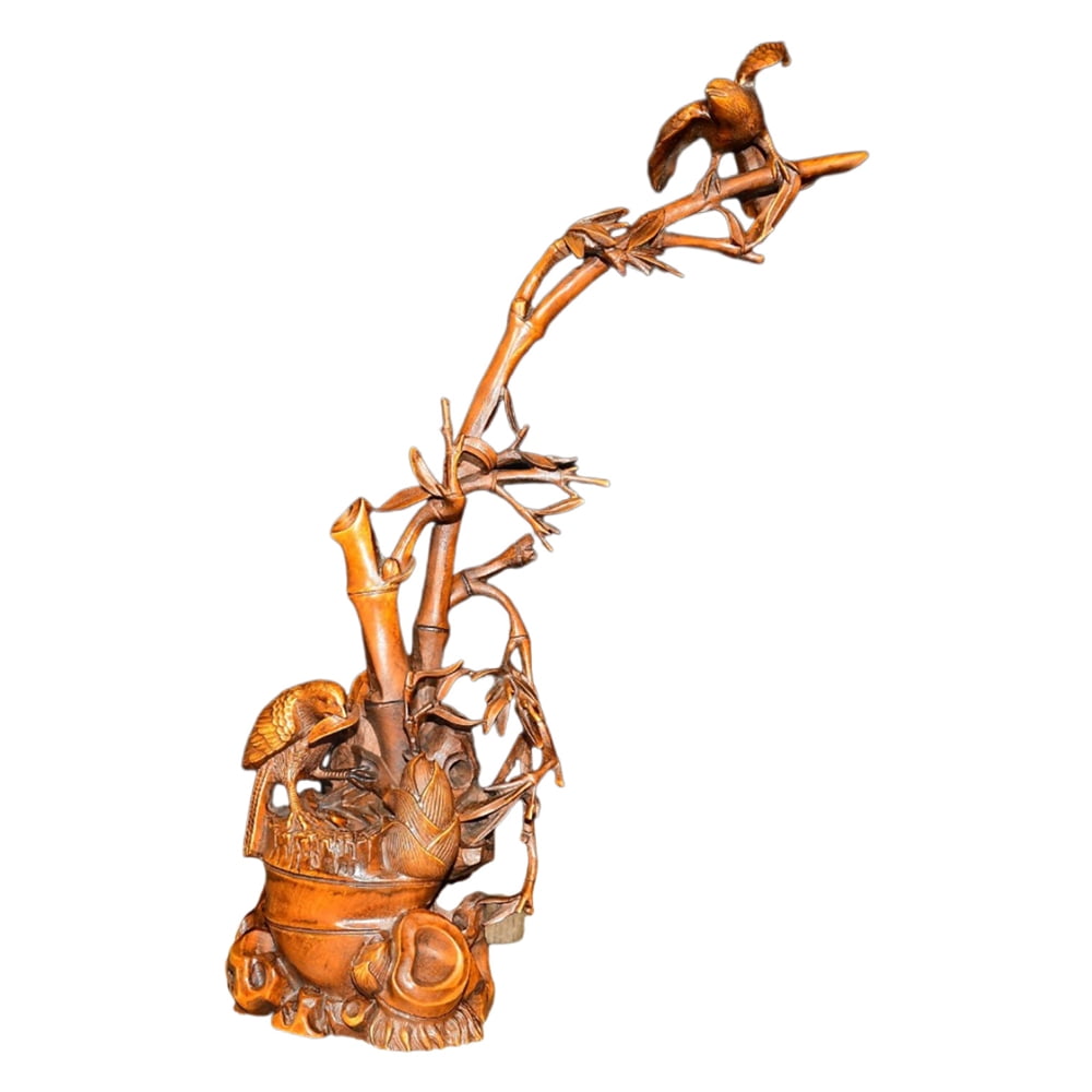 Wooden Statues Sculpture Chinese Bamboo Magpie Carved Figurine Statue ...