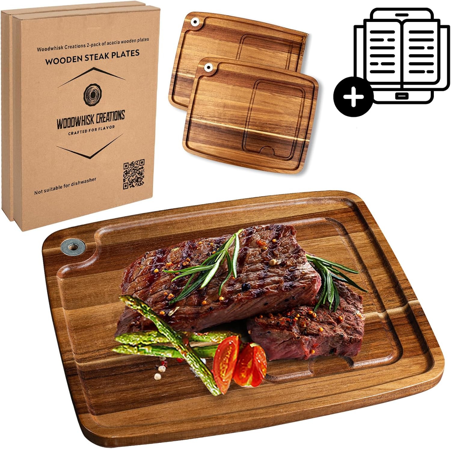 Wooden Steak Plates with Juice Channel - Wood Cutting Board for Serving ...
