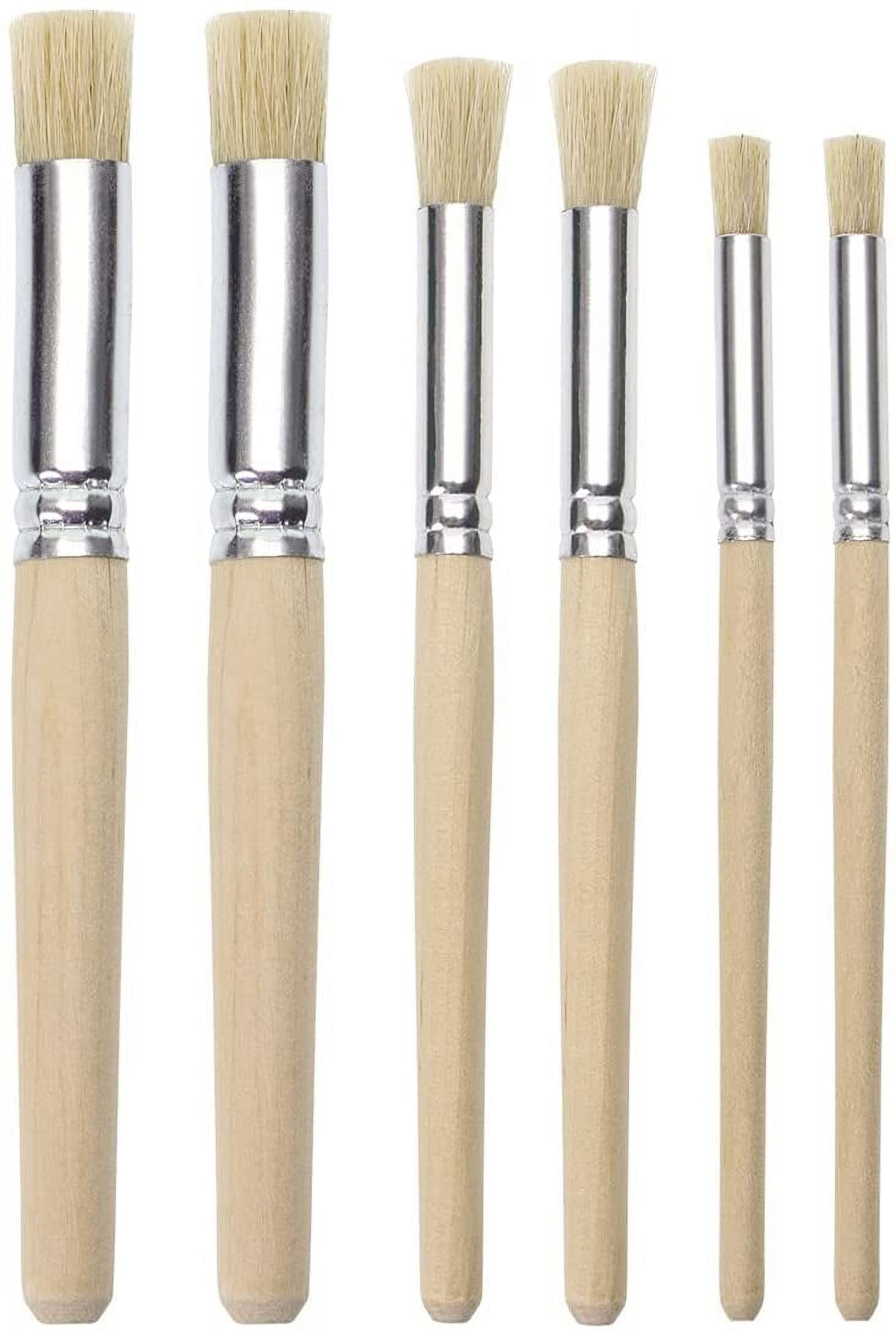 Wooden Stencil Brush Set 6Pcs Natural Bristle Template Paint Brushes for Acrylic Oil Watercolor ...