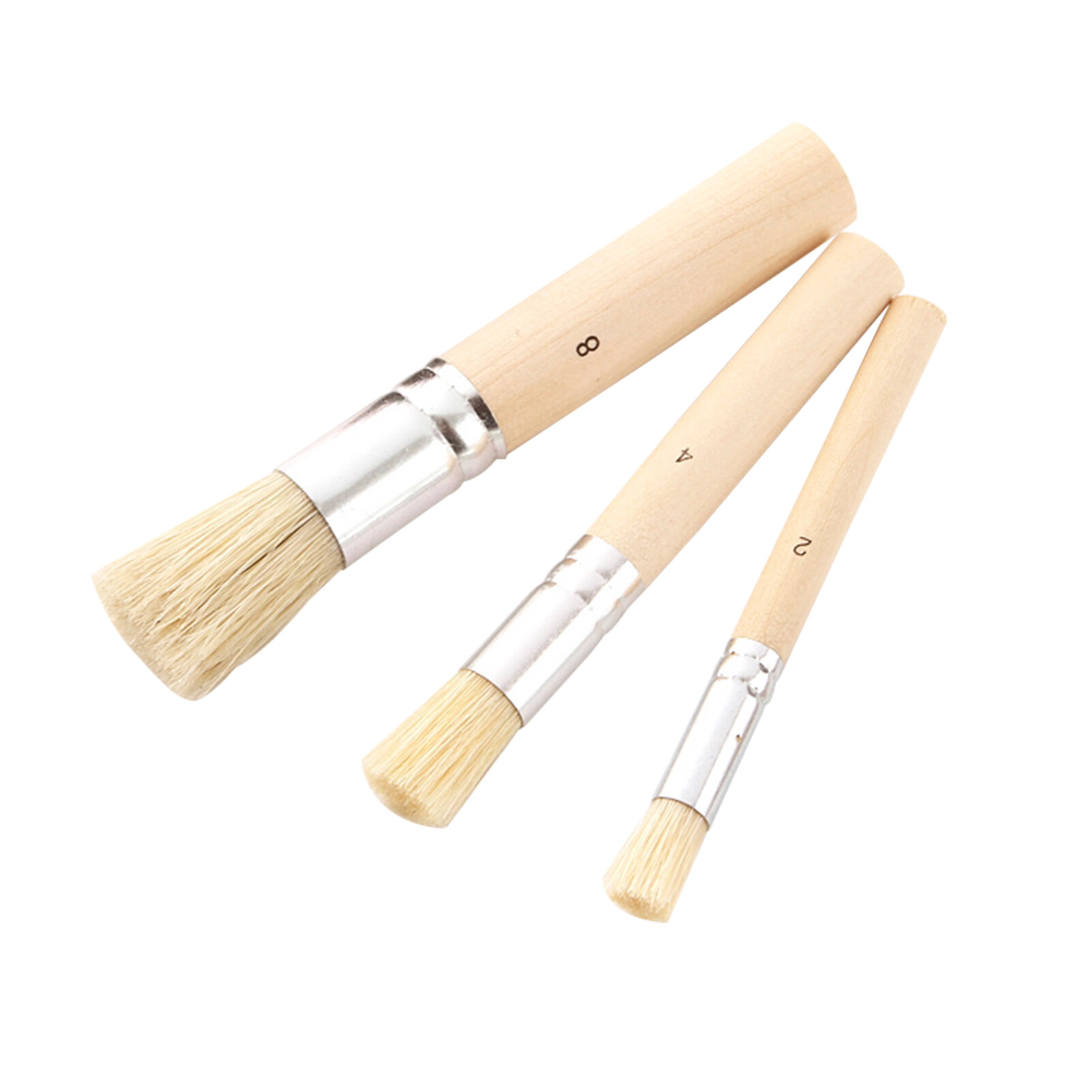 Wooden Stencil Paint Brushes Set Round Tip Bristle Hair Paintbrush Easy ...