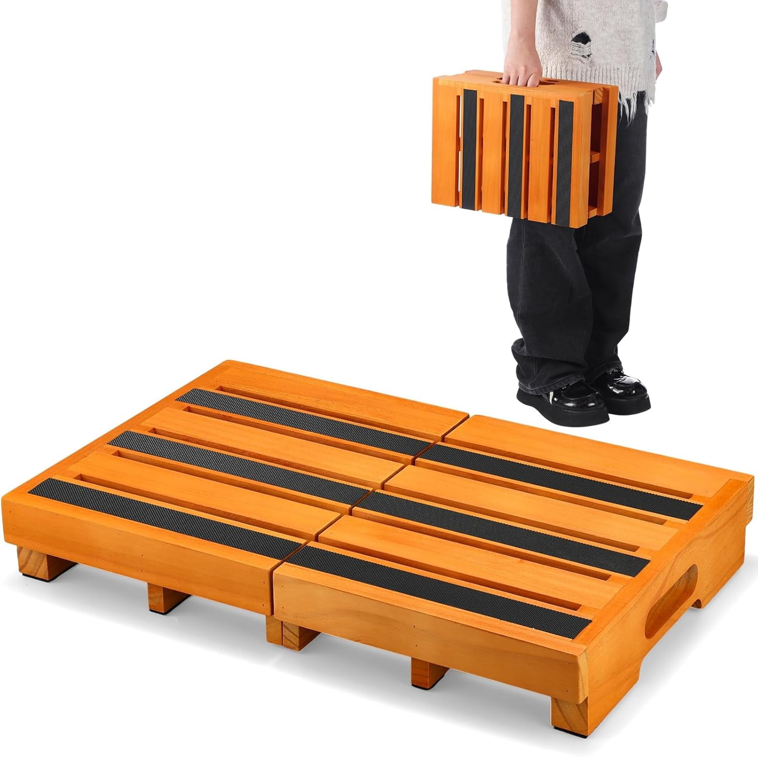 Wooden Step Stool 3 Inch One-Step Non-Slip Outdoor Platform Heavy Duty ...