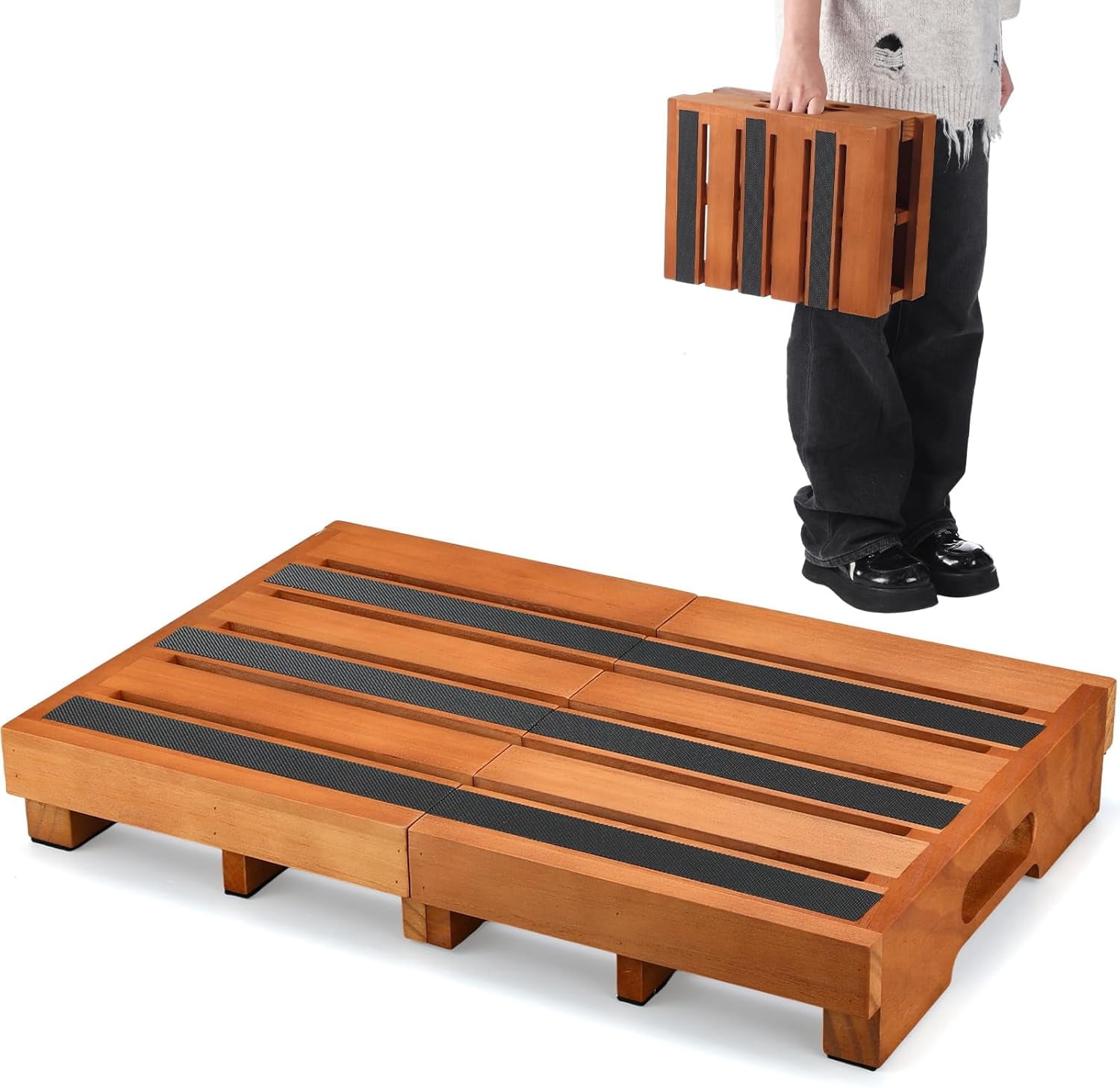 Wooden Step Stool 3 Inch One-Step Non-Slip Outdoor Platform Heavy Duty ...