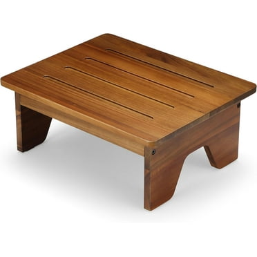 eHemco Solid Hardwood Wooden Step Stool with Wood Handle for Adults and ...