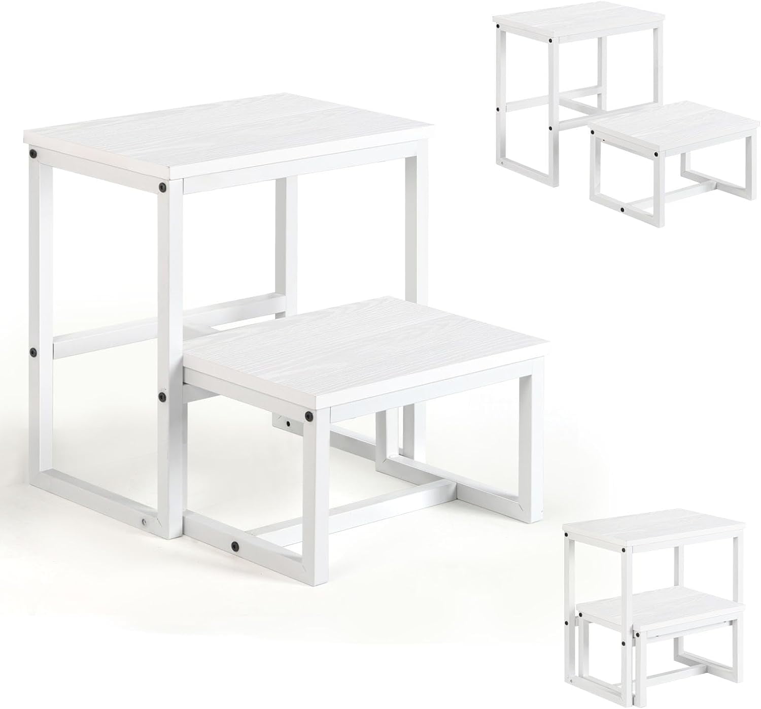 Wooden Step Stool For Adults, 3 In1 Bed Step Stool With Metal Frame ...