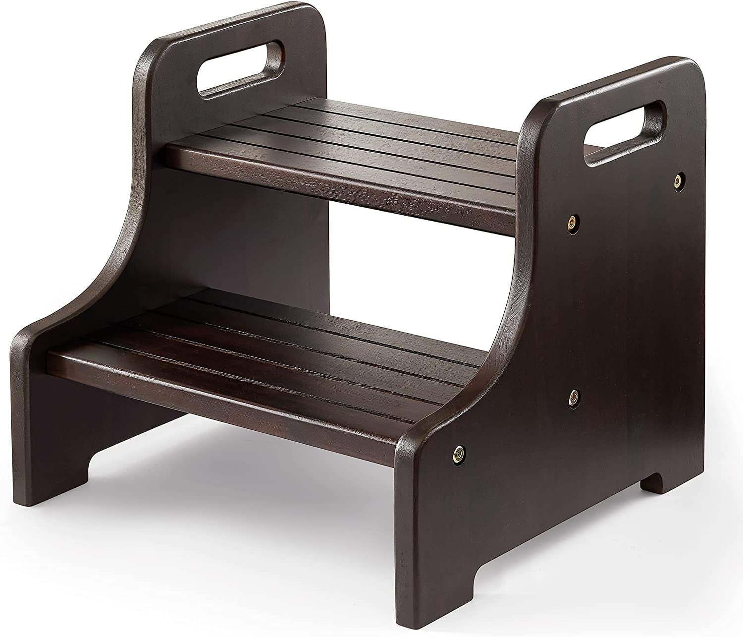 Wooden Step Stool, Heavy Duty Two-Step Stool for Adults with Built-in ...