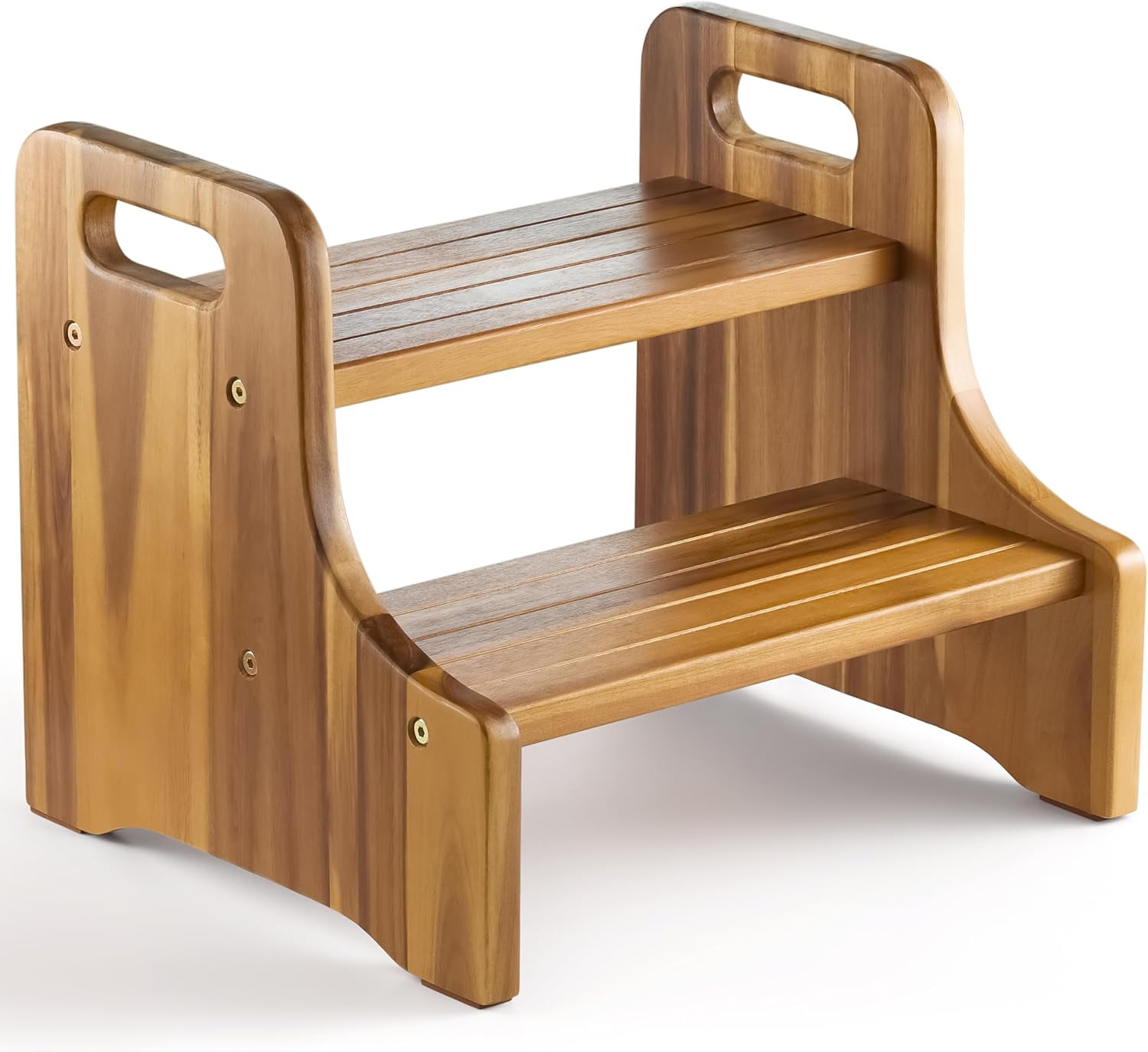 Wooden Step Stool, Heavy Duty Two-Step Stool for Adults with Built-in ...